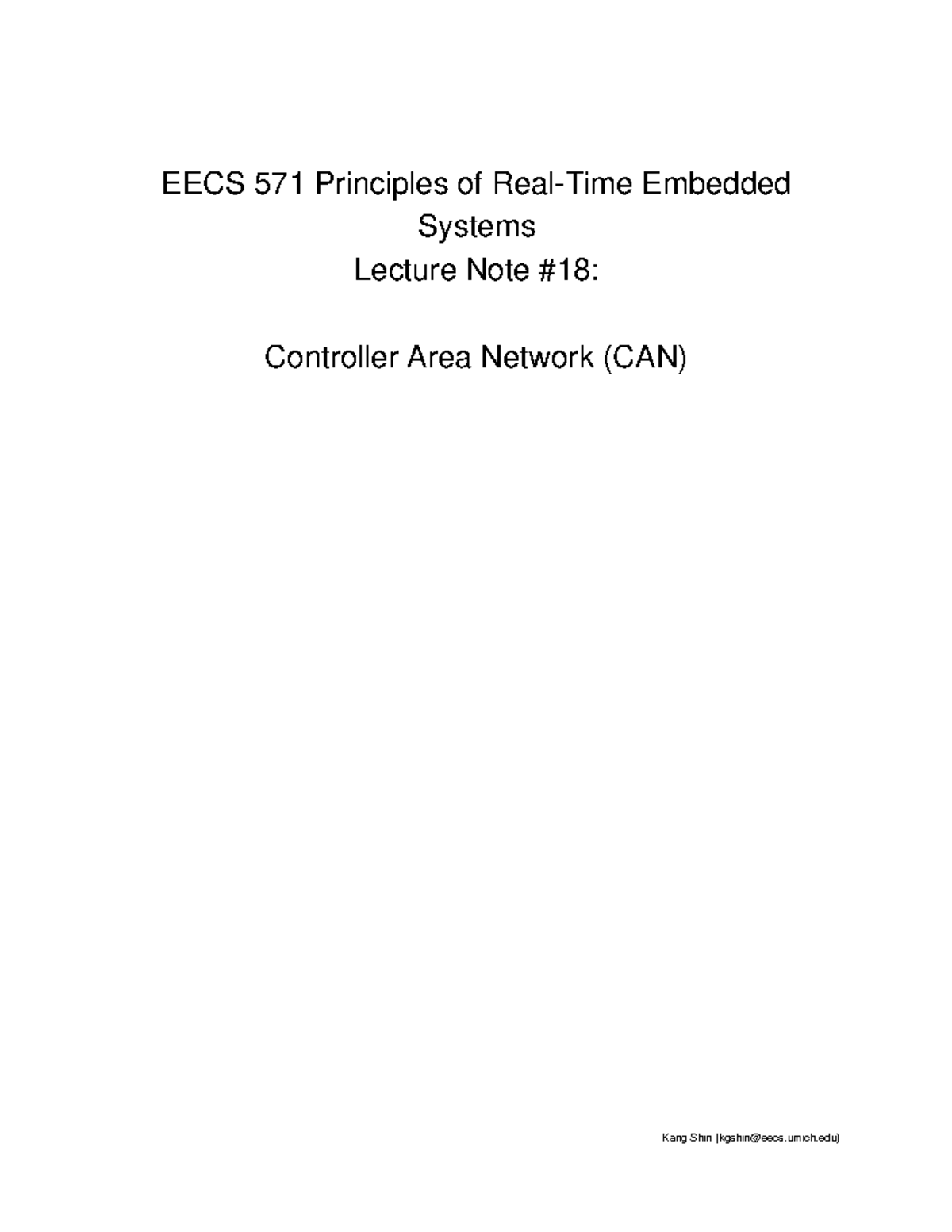 Lecture 18 Eecs 571 2010 Eecs 571 Principles Of Embedded Systems Lecture Note Controller Area