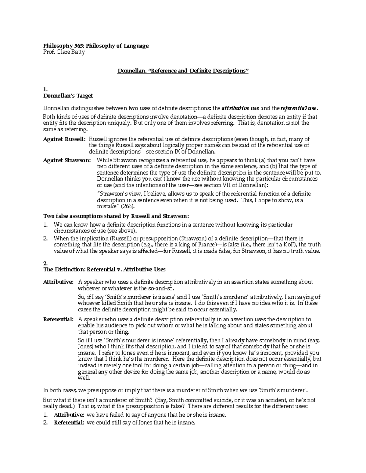 PHI 565-Donnellan - Philosophy of Language - Donnelan - Philosophy 565: Philosophy of Language ...