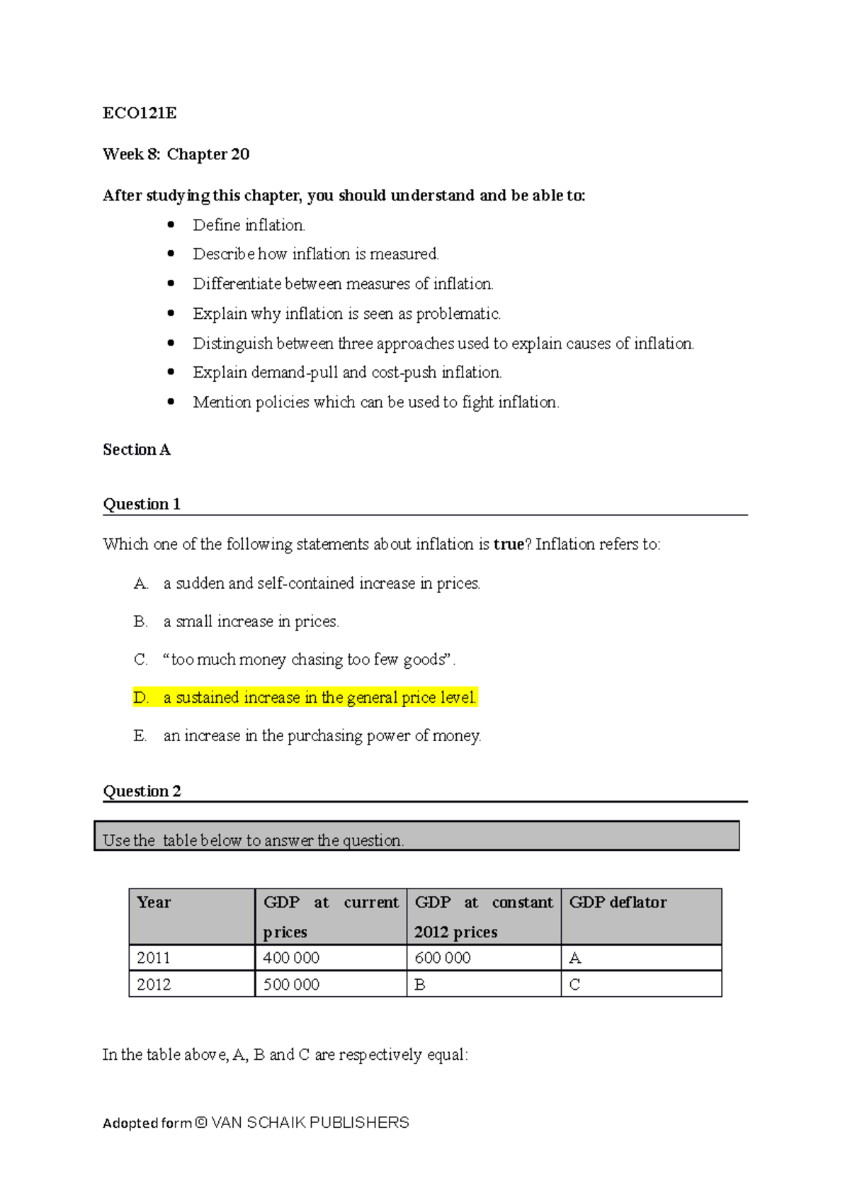 ECO121E 2023 Tutorial Pack Chapter 20 memo - ECO121E Week 8: Chapter 20 ...