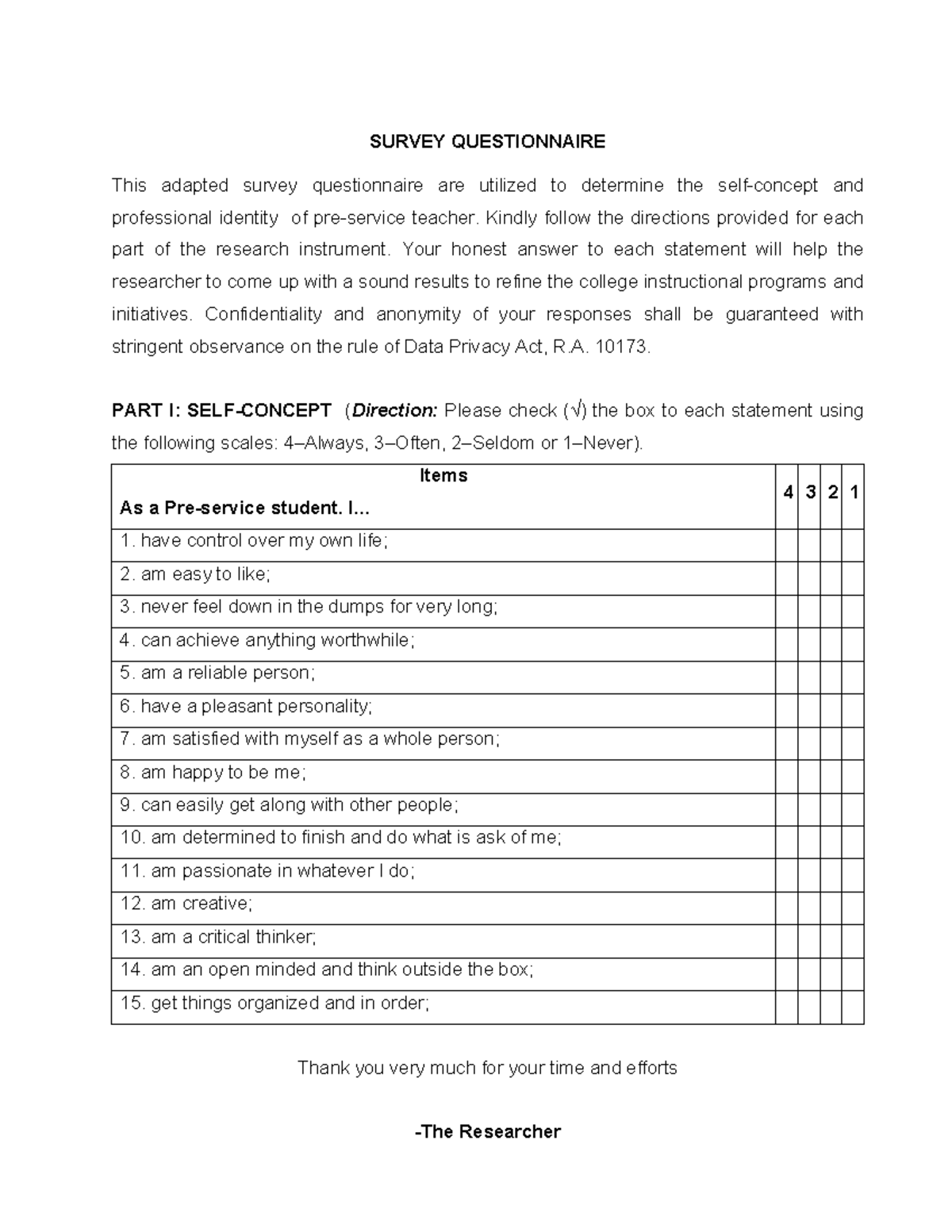 Survey Questionnaire final na jud - SURVEY QUESTIONNAIRE This adapted ...