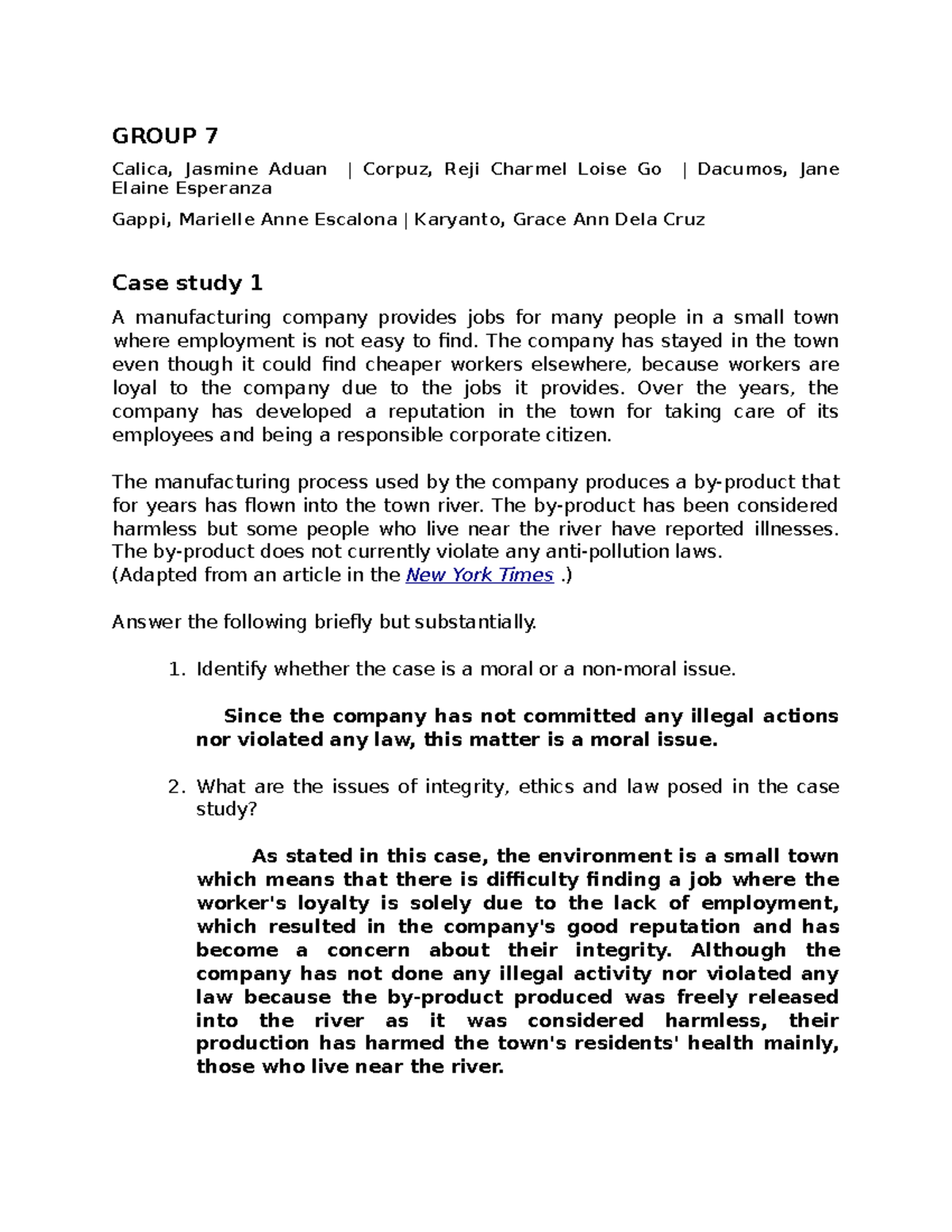 Case study on Moral and Non-Moral Issues - GROUP 7 Calica, Jasmine ...