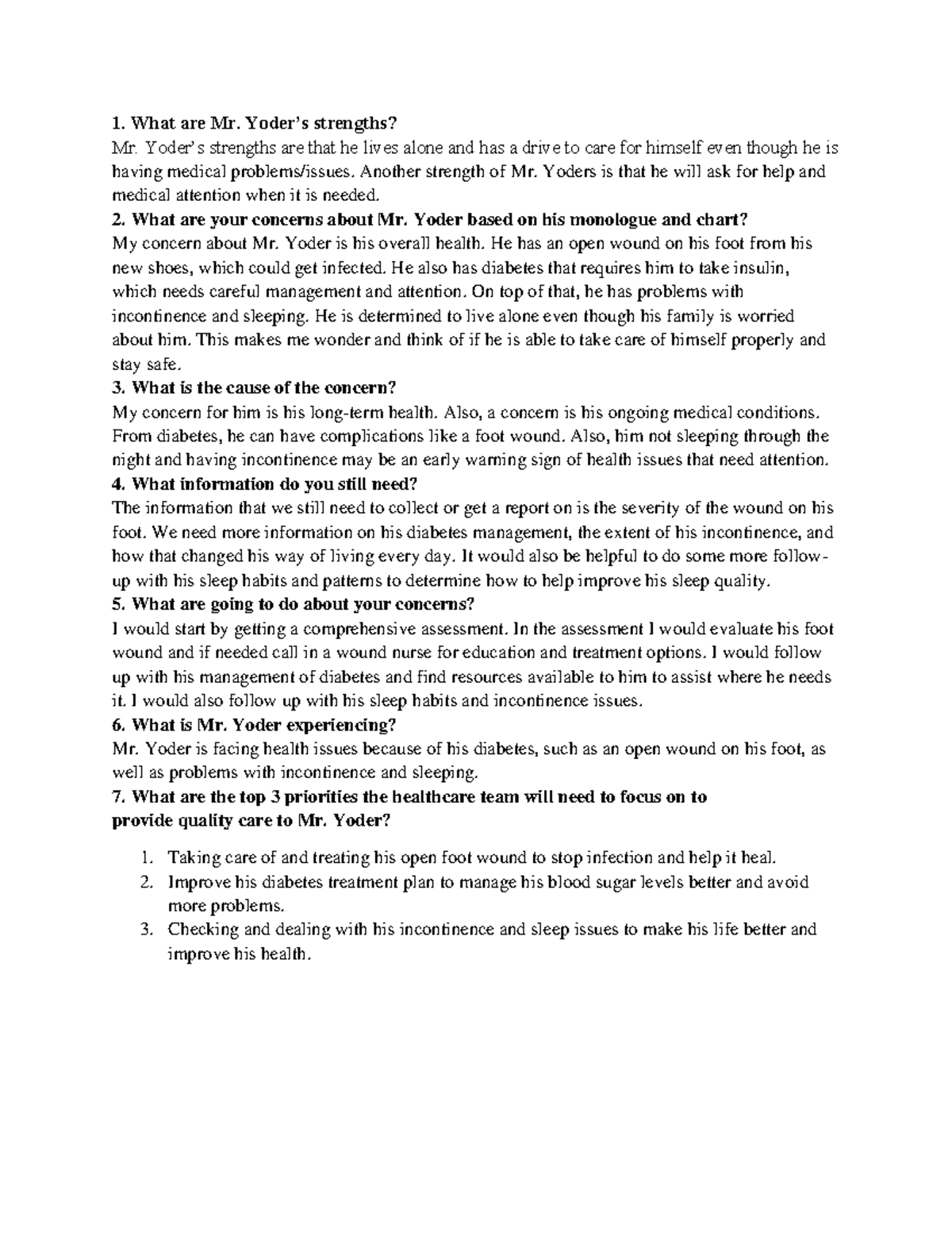 Mr. Yoder case study - What are Mr. Yoder’s strengths? Mr. Yoder’s ...