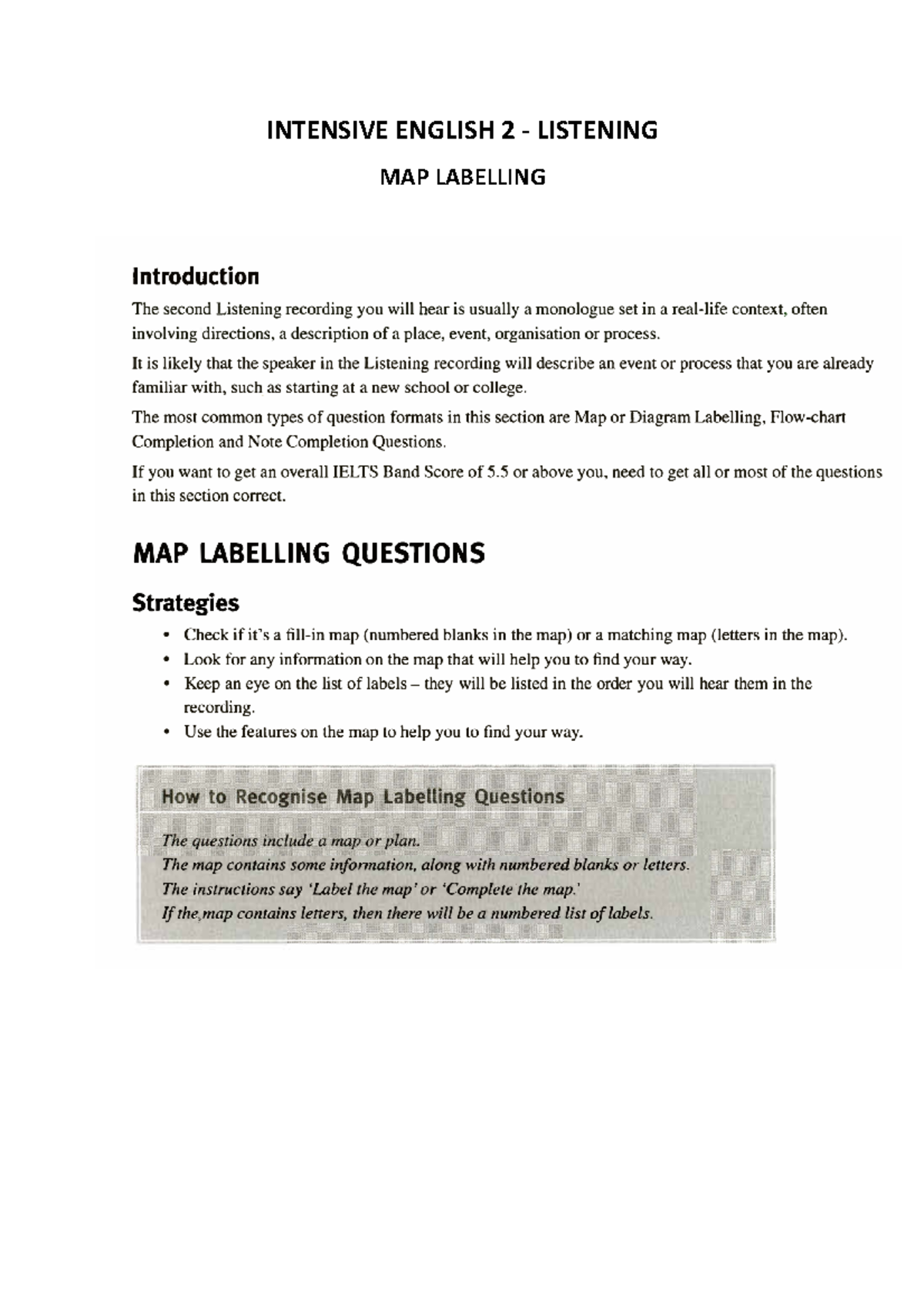 WEEK 3 - Session 3 - Listening - Map Labelling - English - INTENSIVE ...