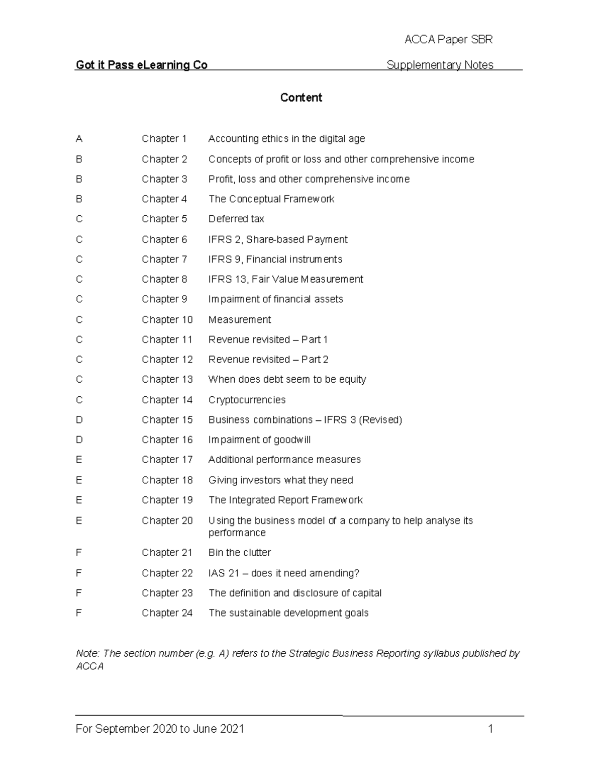 SBR notes - ACCA Paper SBR Got it Pass eLearning Co Supplementary Notes ...