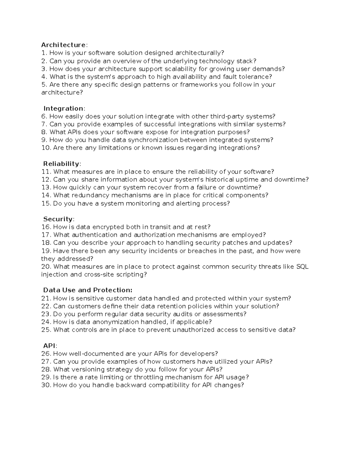 Architecture-software Engineering -Assessment Questionnaire ...