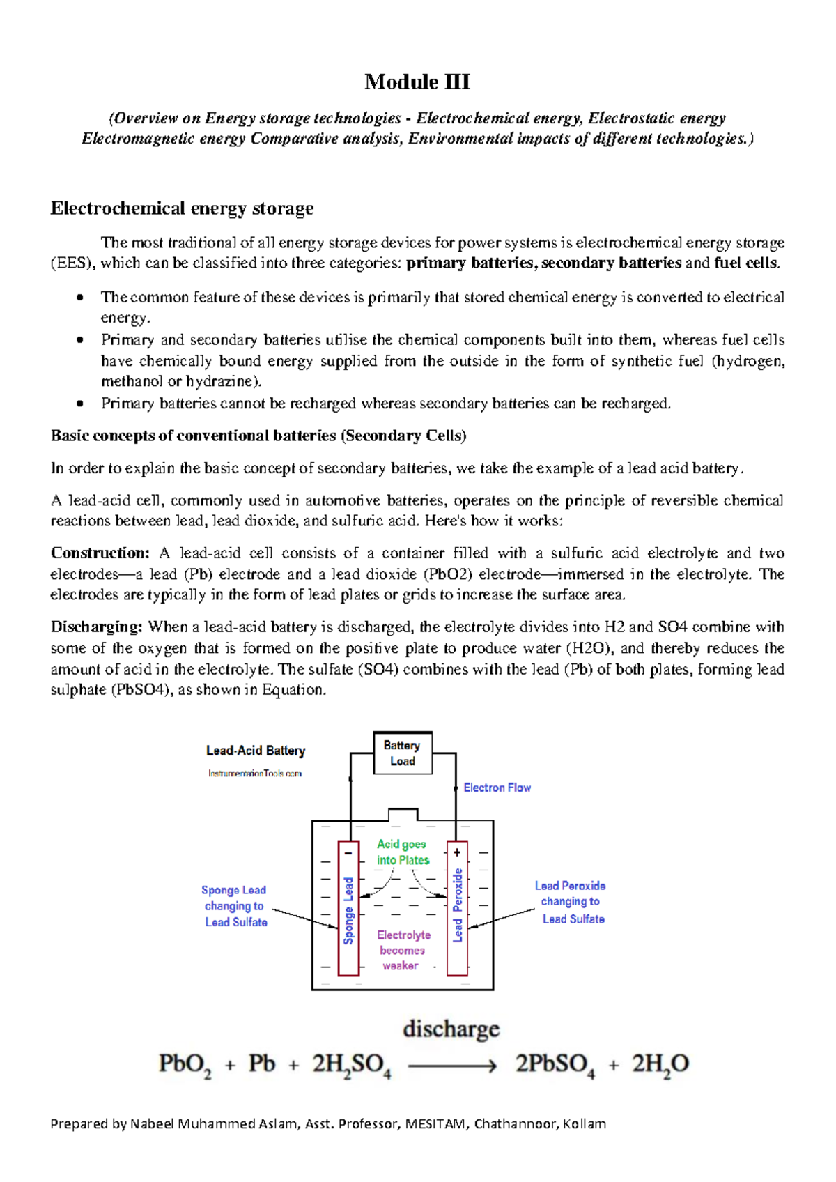 Module III ESS - Notes - Module III (Overview on Energy storage ...