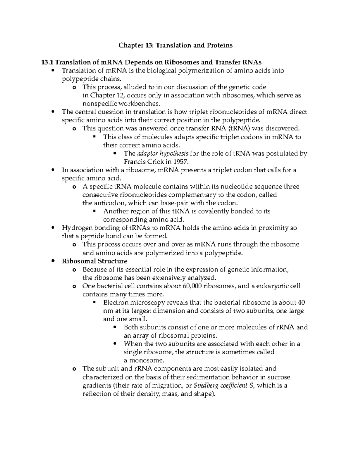 Chapter 13 Genetics - n/a - Chapter 13: Translation and Proteins 13 ...