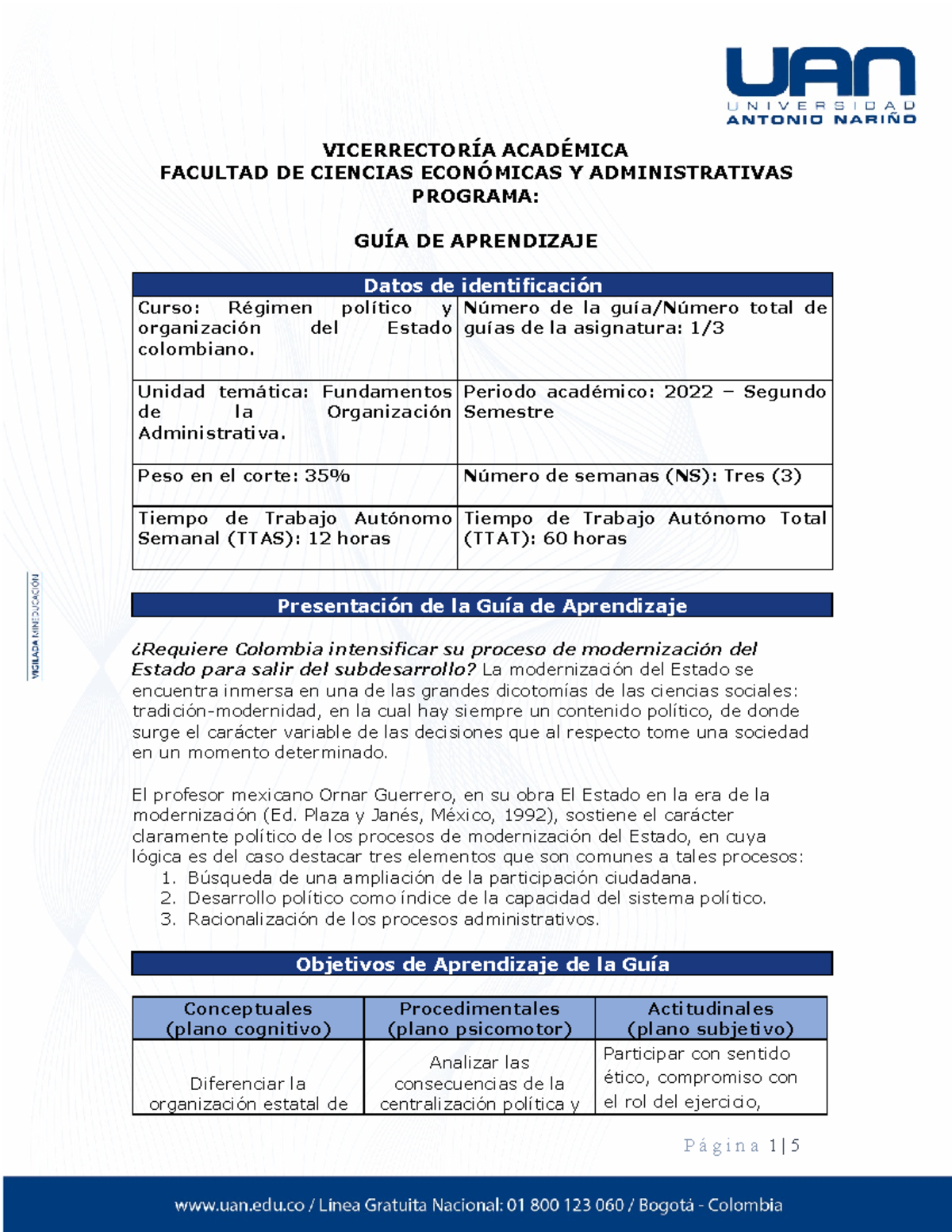 GUÍA DE Aprendizaje Unidad 1 - VICERRECTORÕA ACAD.. FACULTAD DE CIENCIAS ECON”MICAS Y - Studocu