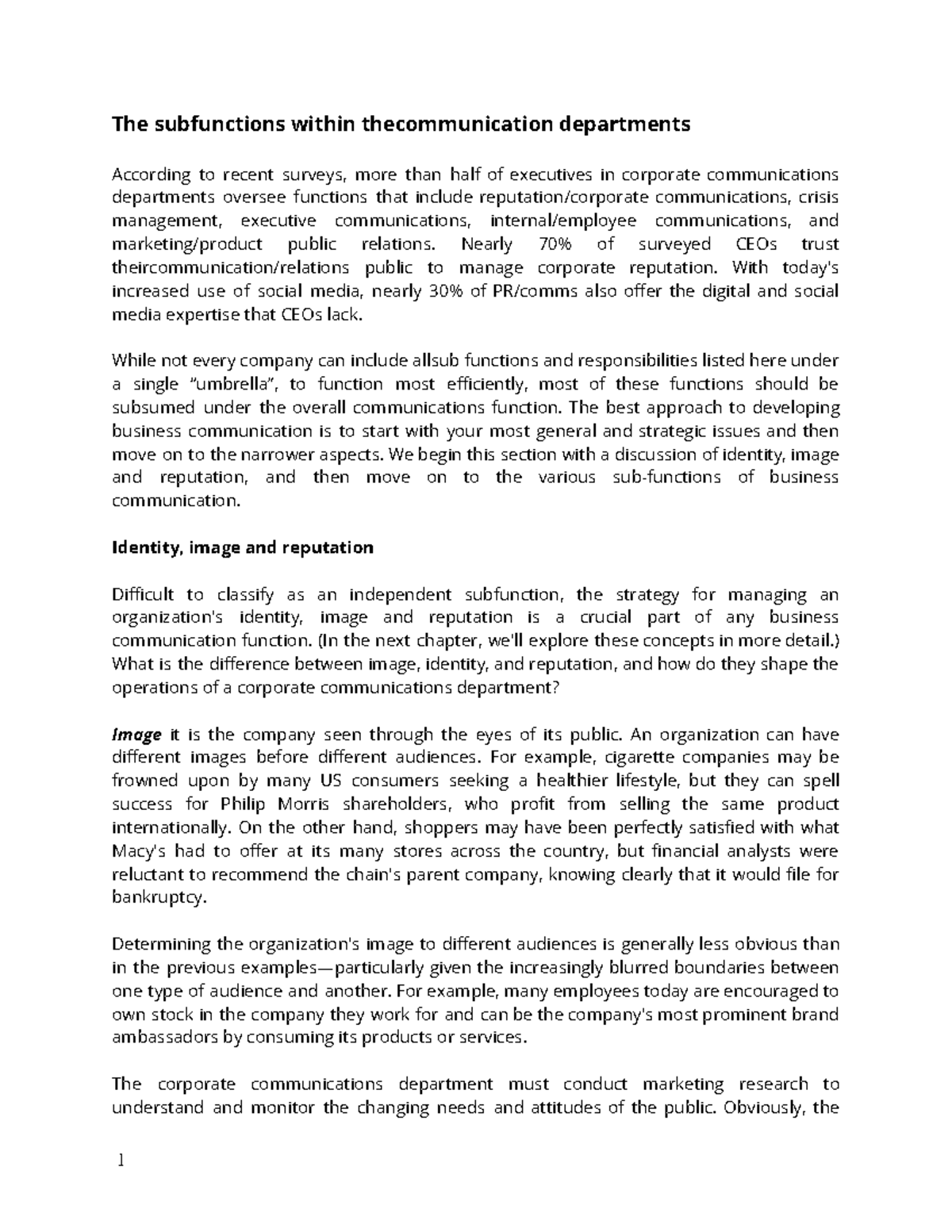 Communication departments. - The subfunctions within thecommunication ...