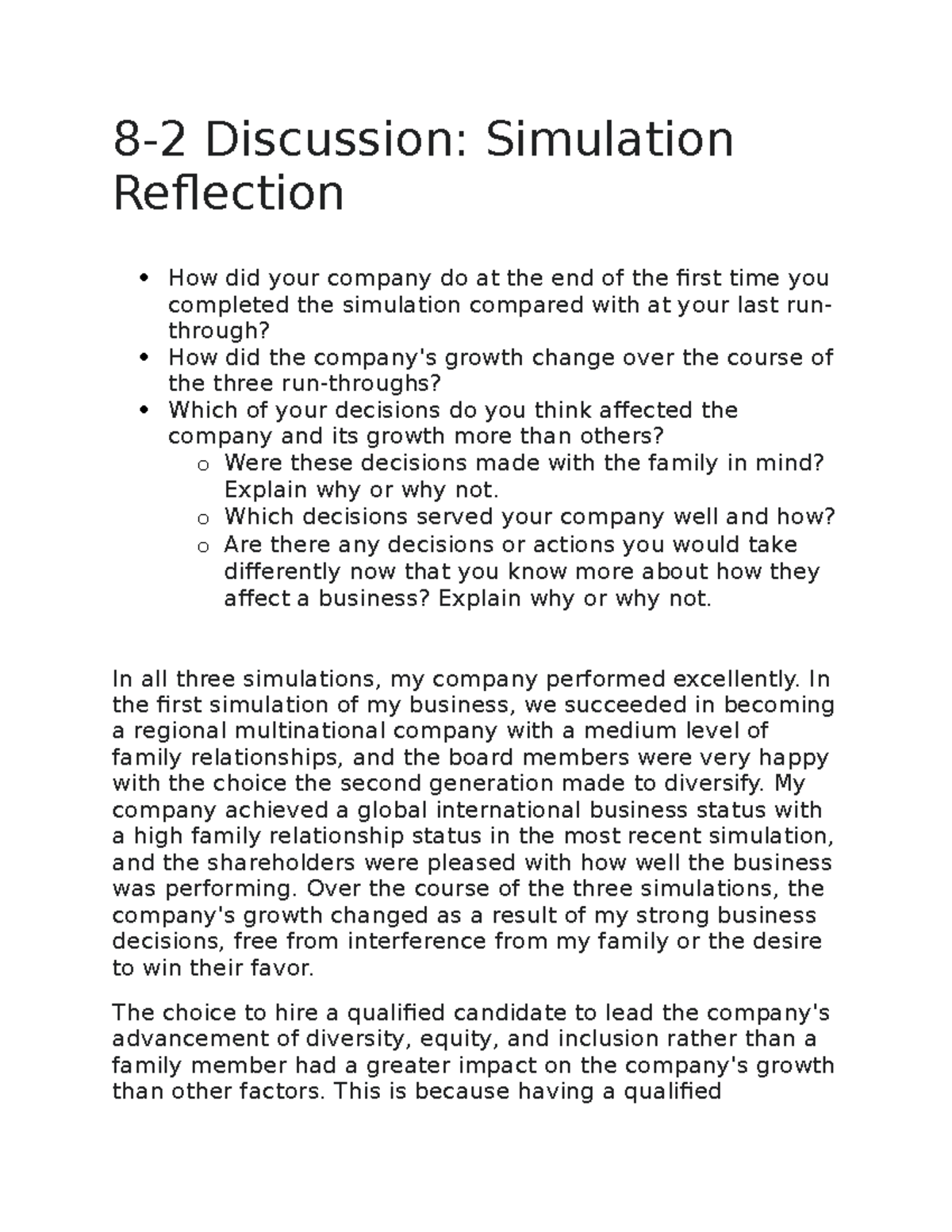 Discussion 8 - Now, as we reach the end of this course, reflect on your ...