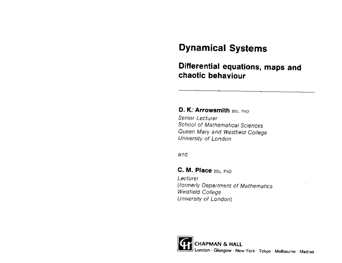 (Chapman Hall Crc Mathematics Series) D. Arrowsmith - Dynamical Systems ...