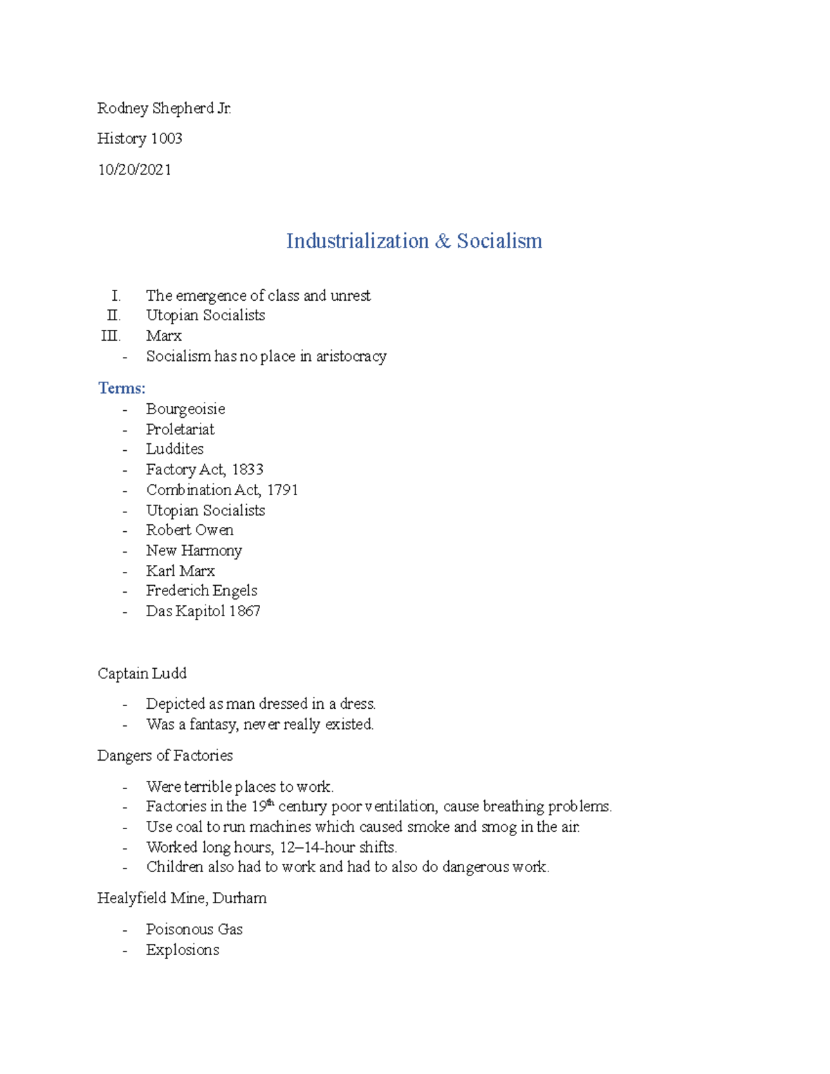 Industrialization & Socialism Notes - HIST 1003 - LSU - Studocu