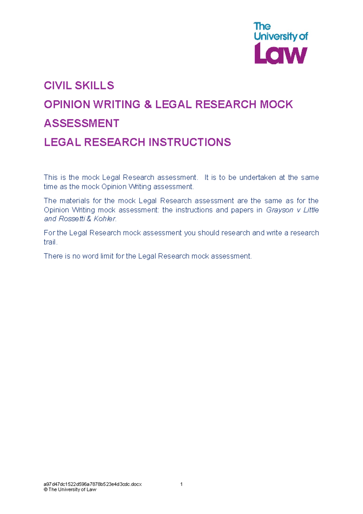 Legal research instruction - CIVIL SKILLS OPINION WRITING & LEGAL ...
