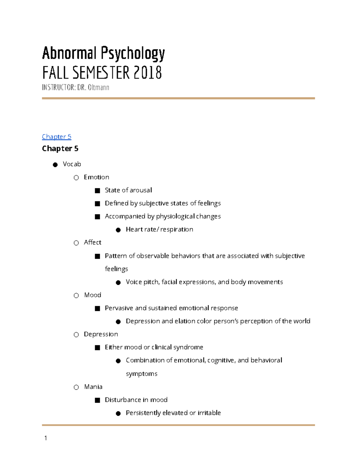 Abnormal Psych Unit 2 - Lecture notes Unit 2 - Abnormal Psychology FALL ...