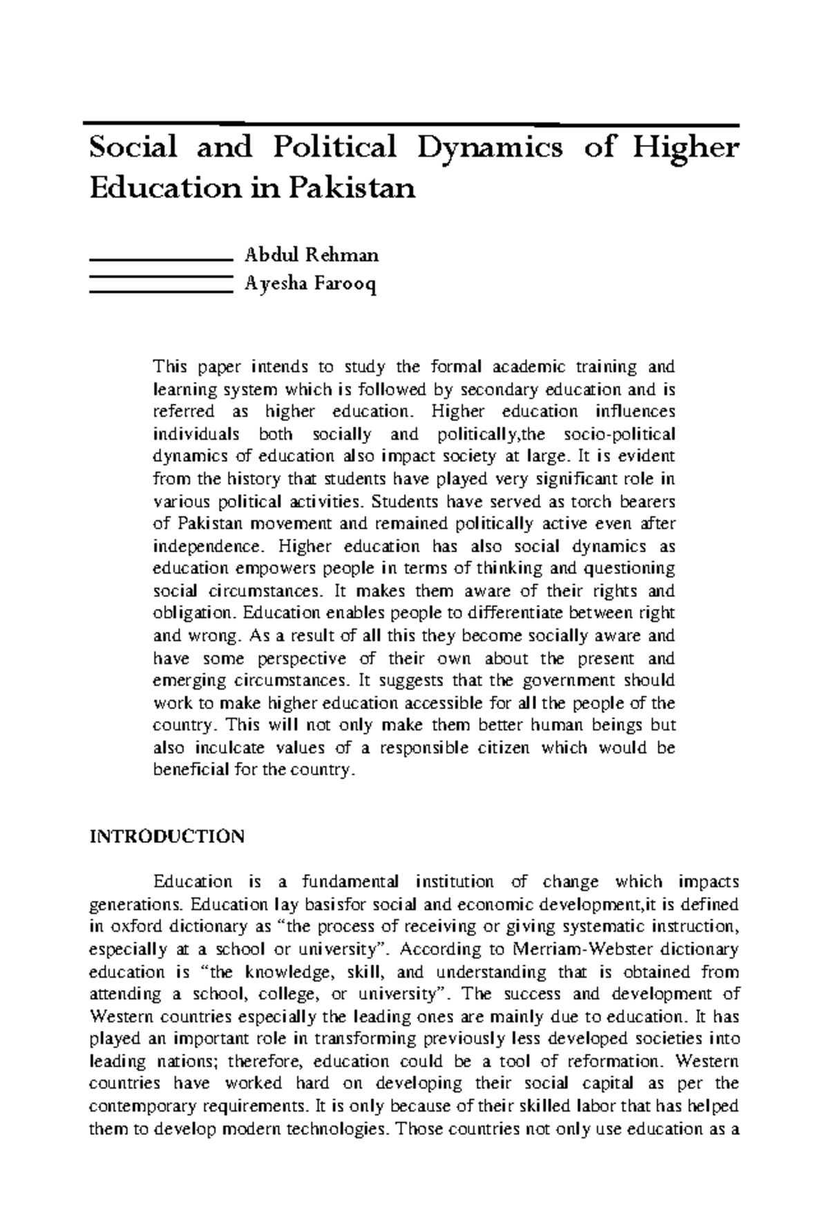 Social and Political Dynamics of Higher Education - Higher education ...