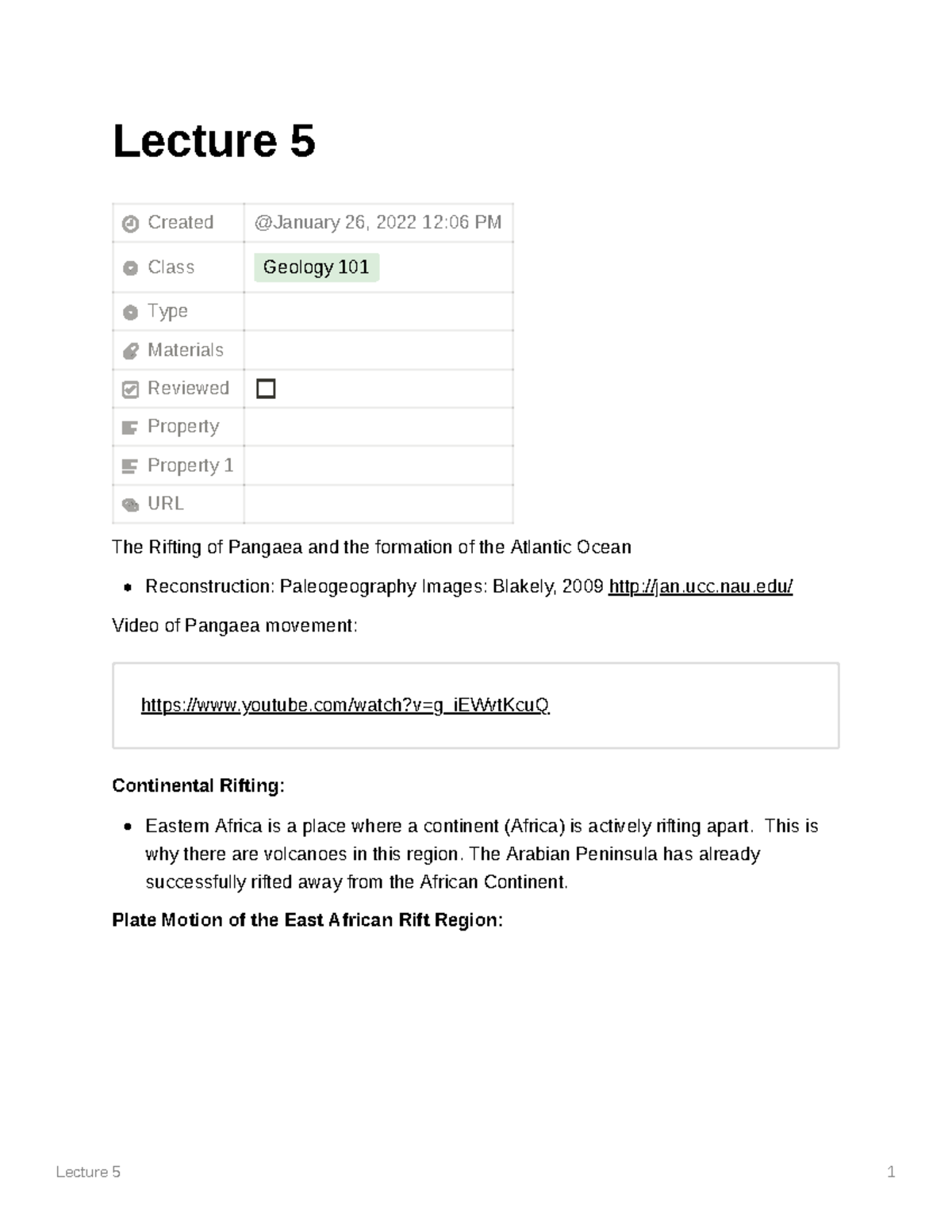 Geo Lecture 5 - Lecture 5 Created Class Geology 101 Type Materials Reviewed Property Property 1 ...
