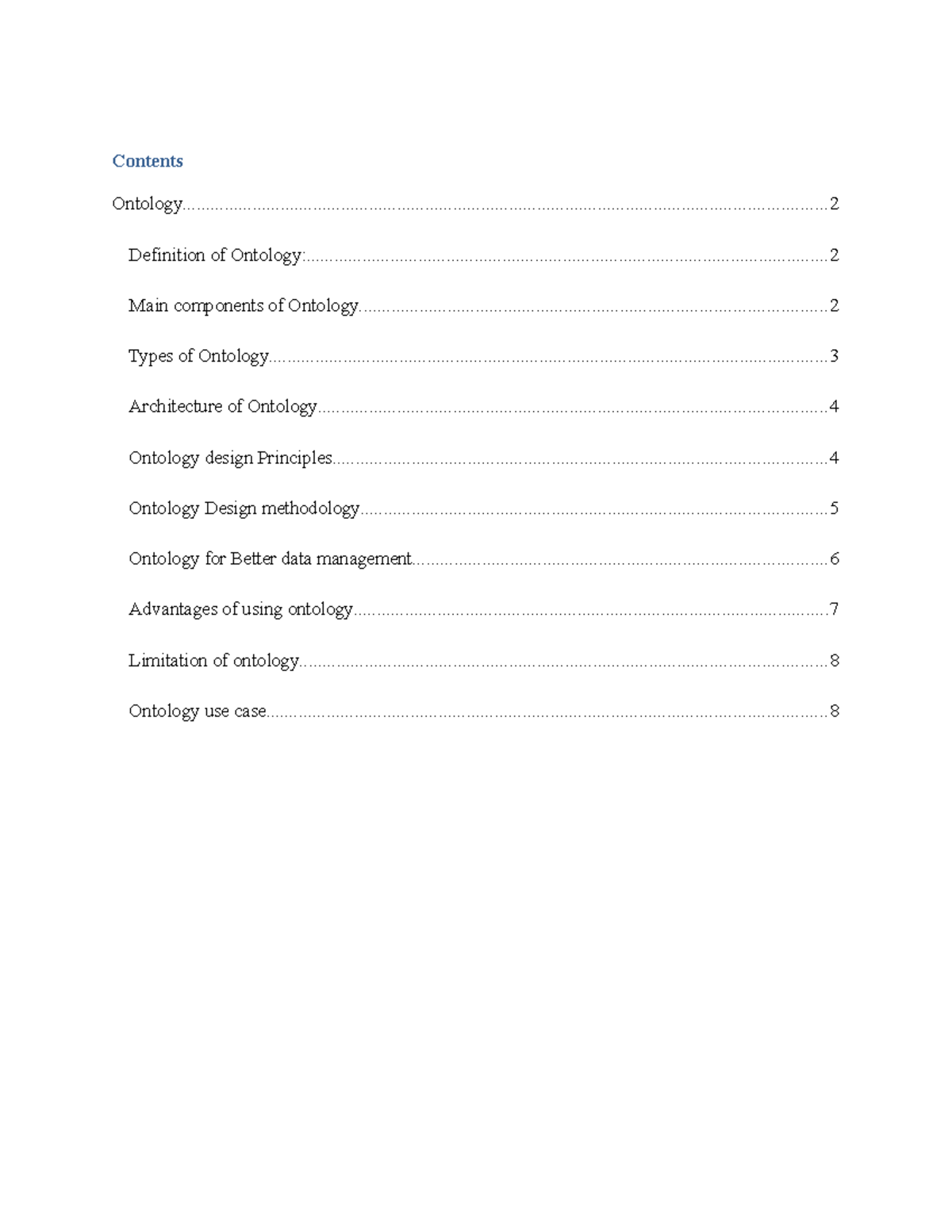 Ontology Assignment final - Contents - Studocu