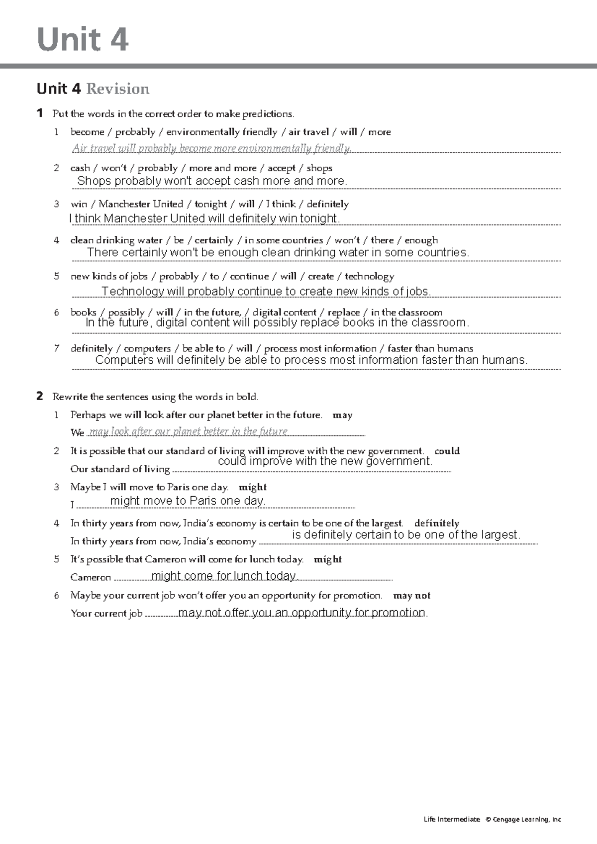Intermediate unit4 revision be (1) (1) - Life Intermediate © Cengage ...