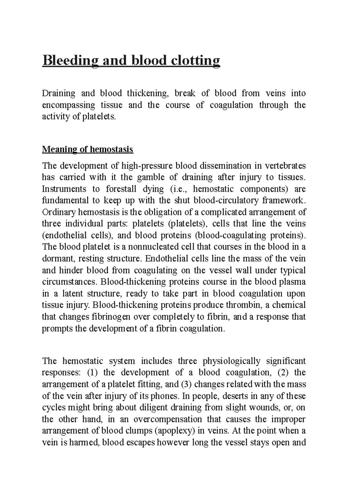 Bleeding and blood clotting - Bleeding and blood clotting Draining and ...
