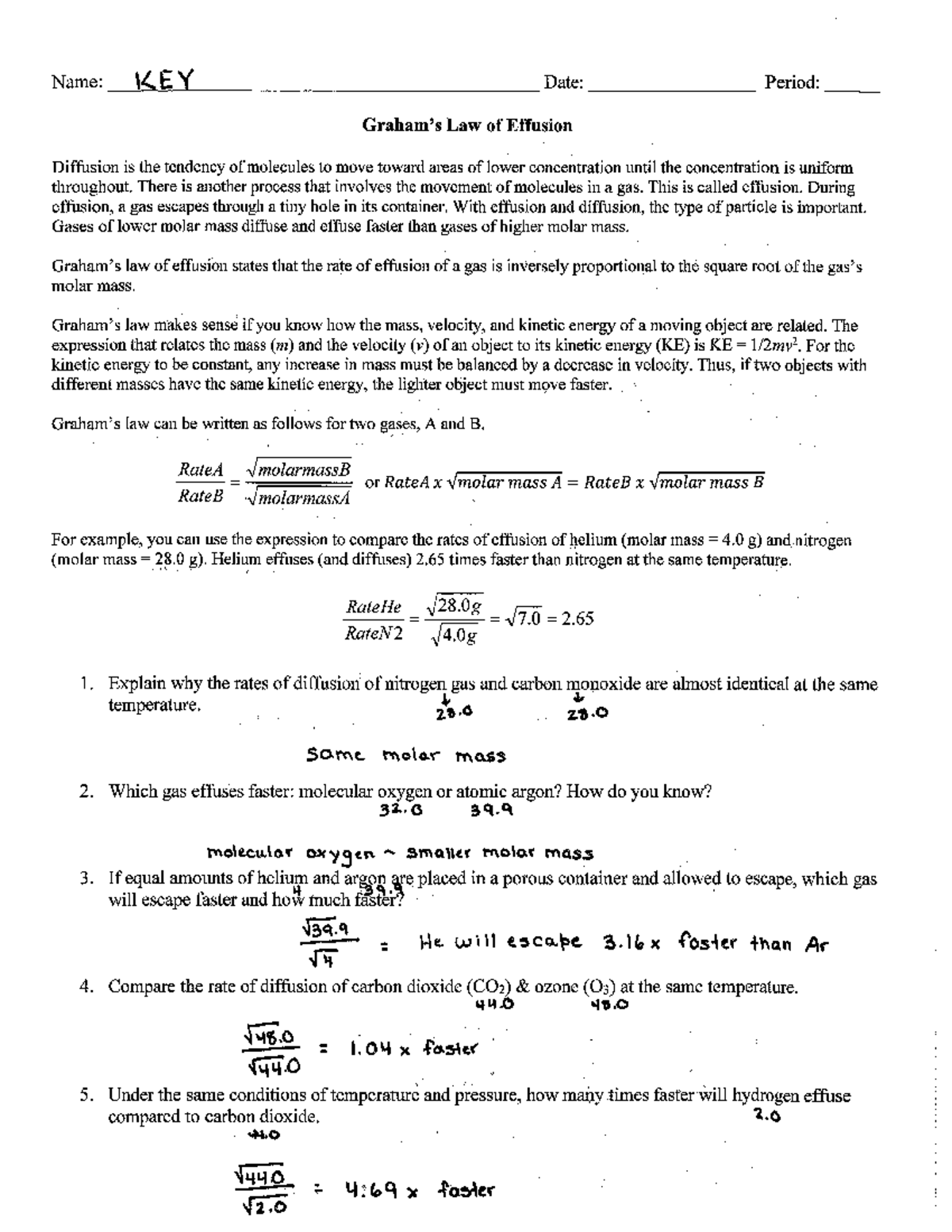 Graham's Law Practice Answers - Chem 120 - Studocu