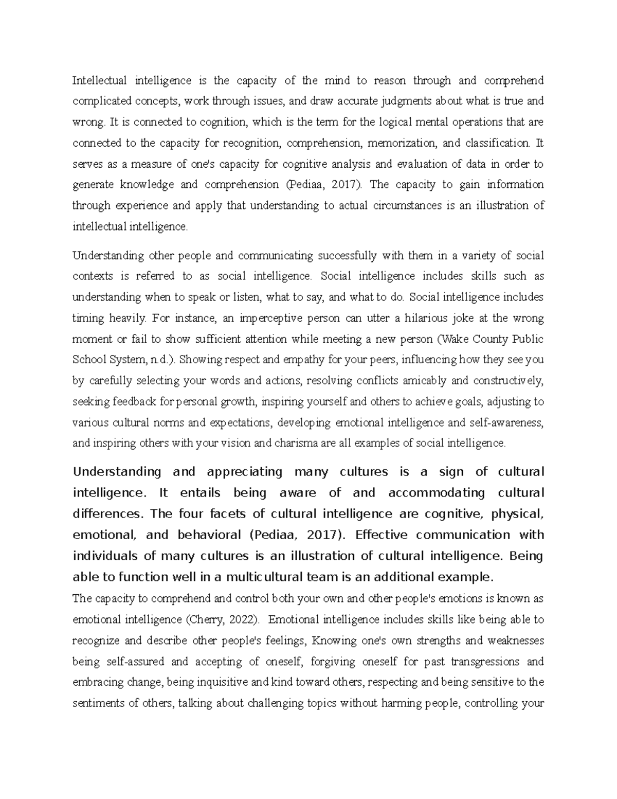 Discussion Forum Unit 1 - Intellectual intelligence is the capacity of the mind to reason ...