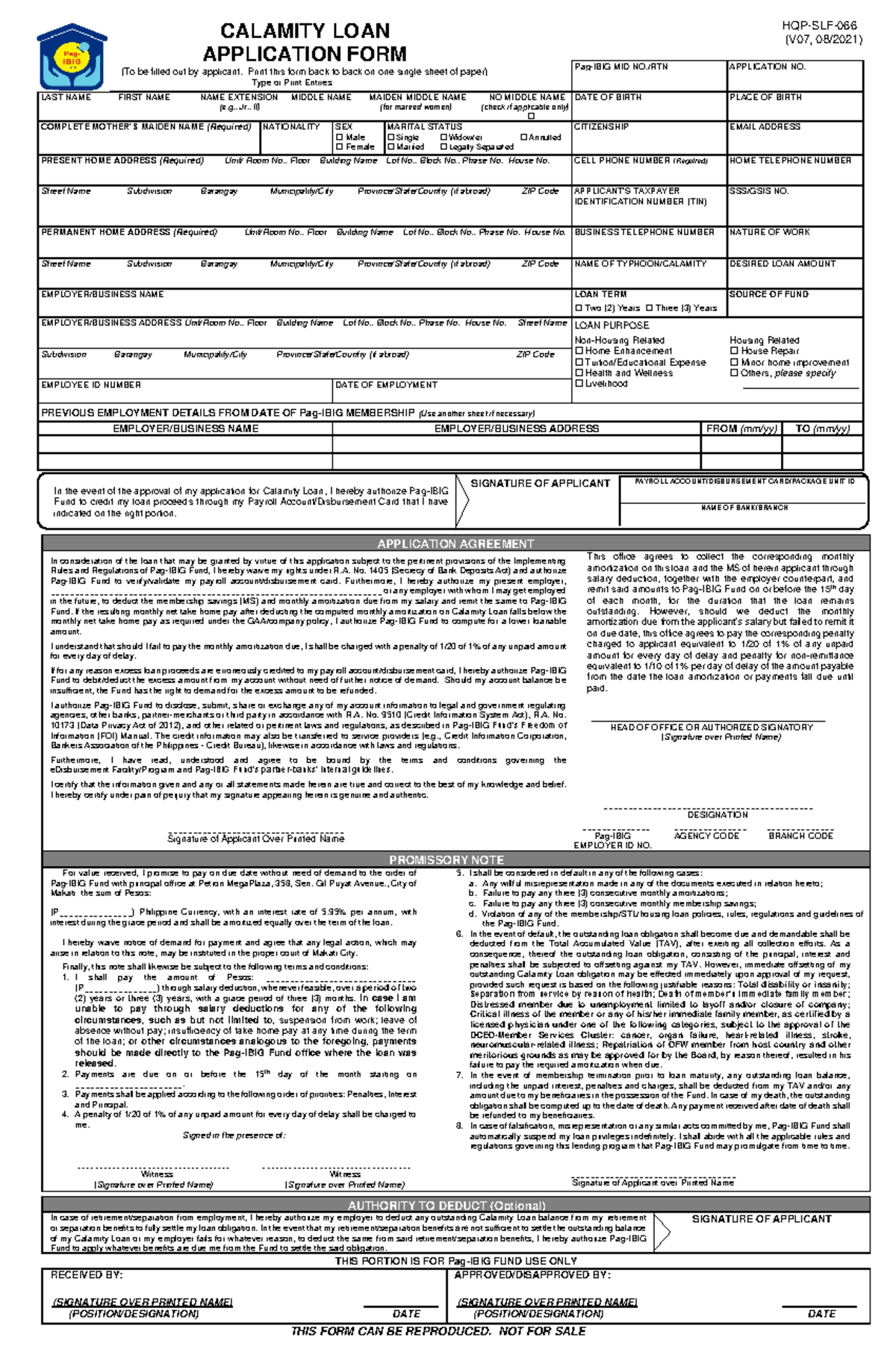 PAG-IBIG Calamity Loan Application Form V07 - CALAMITY LOAN APPLICATION ...
