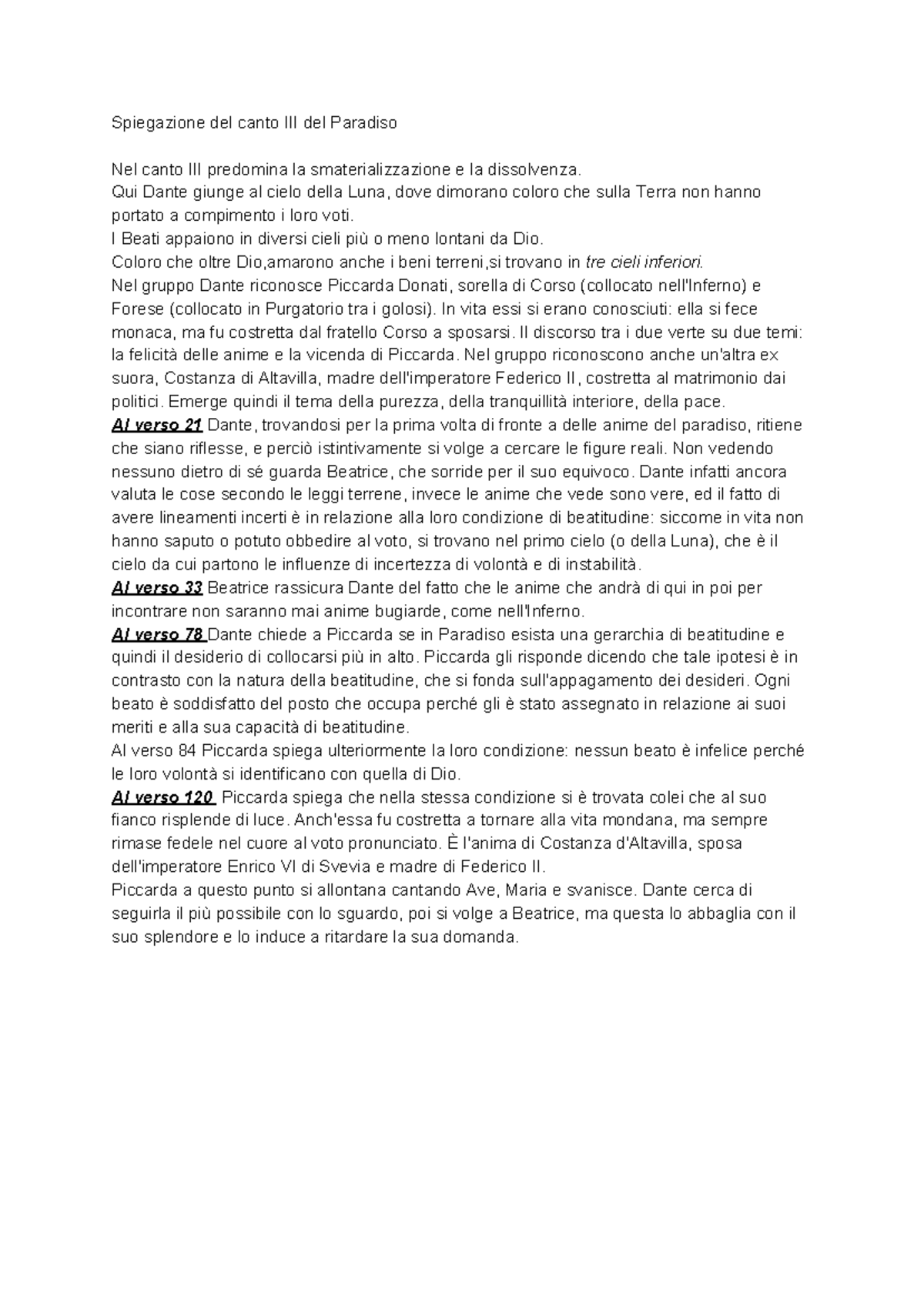 Canto III inferno - Spiegazione del canto III del Paradiso Nel canto ...