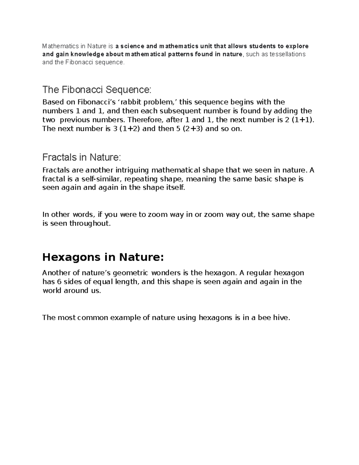 Mathematics in Nature is - The Fibonacci Sequence: Based on Fibonacci’s ...