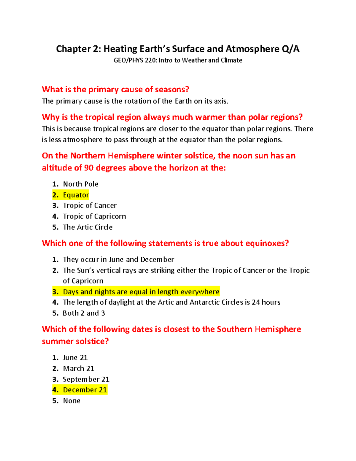 Chapter 2 Heating Earth's Surface and Atmosphere Q and A - Chapter 2 ...
