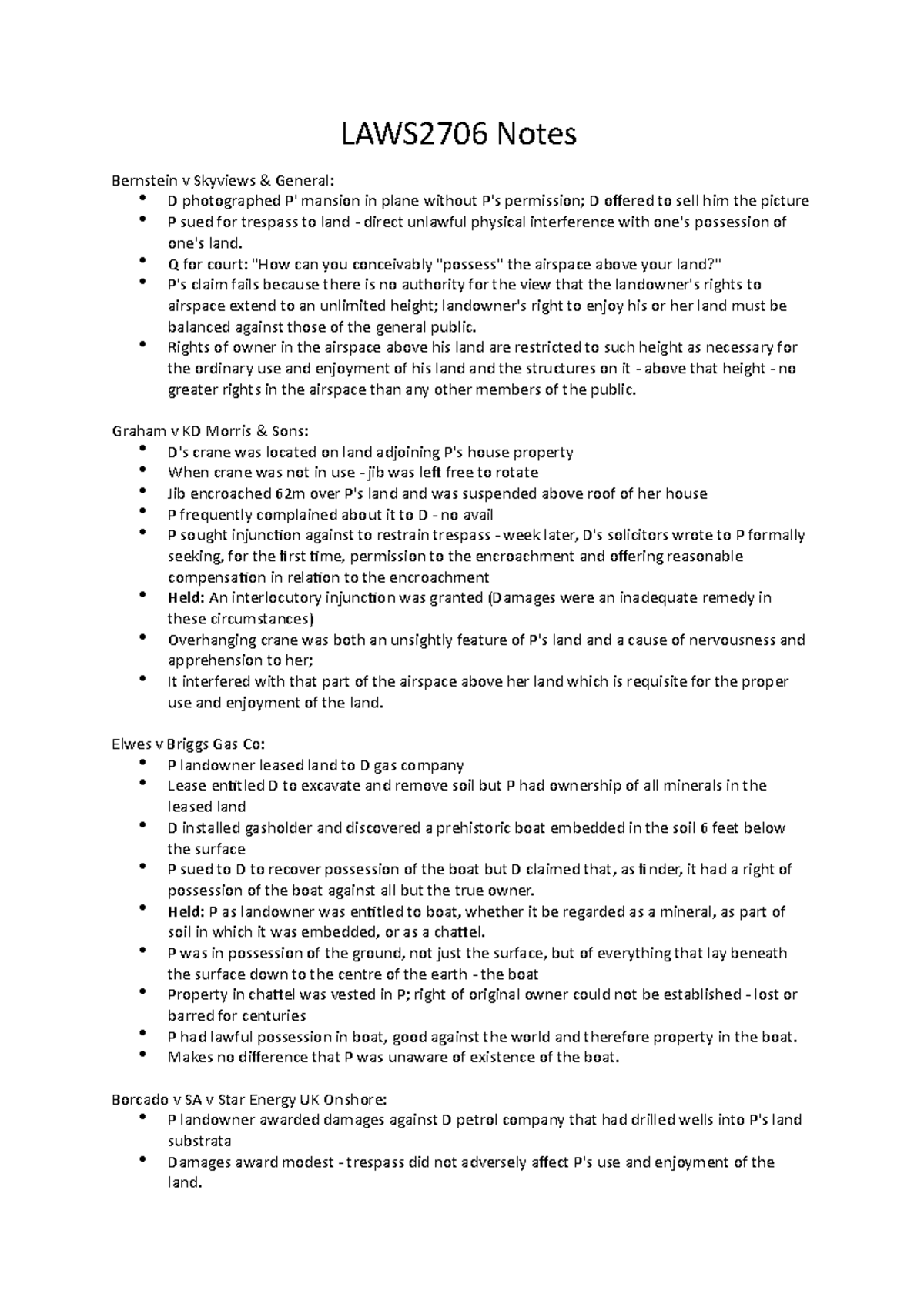 LAWS2706 Notes - ffff - LAWS2706 Notes Bernstein v Skyviews & General ...