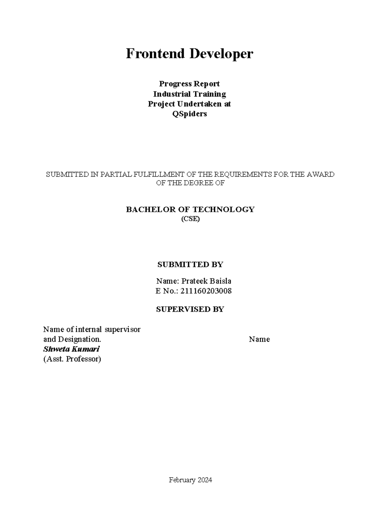 FInal Report - Frontend Developer Progress Report Industrial Training ...