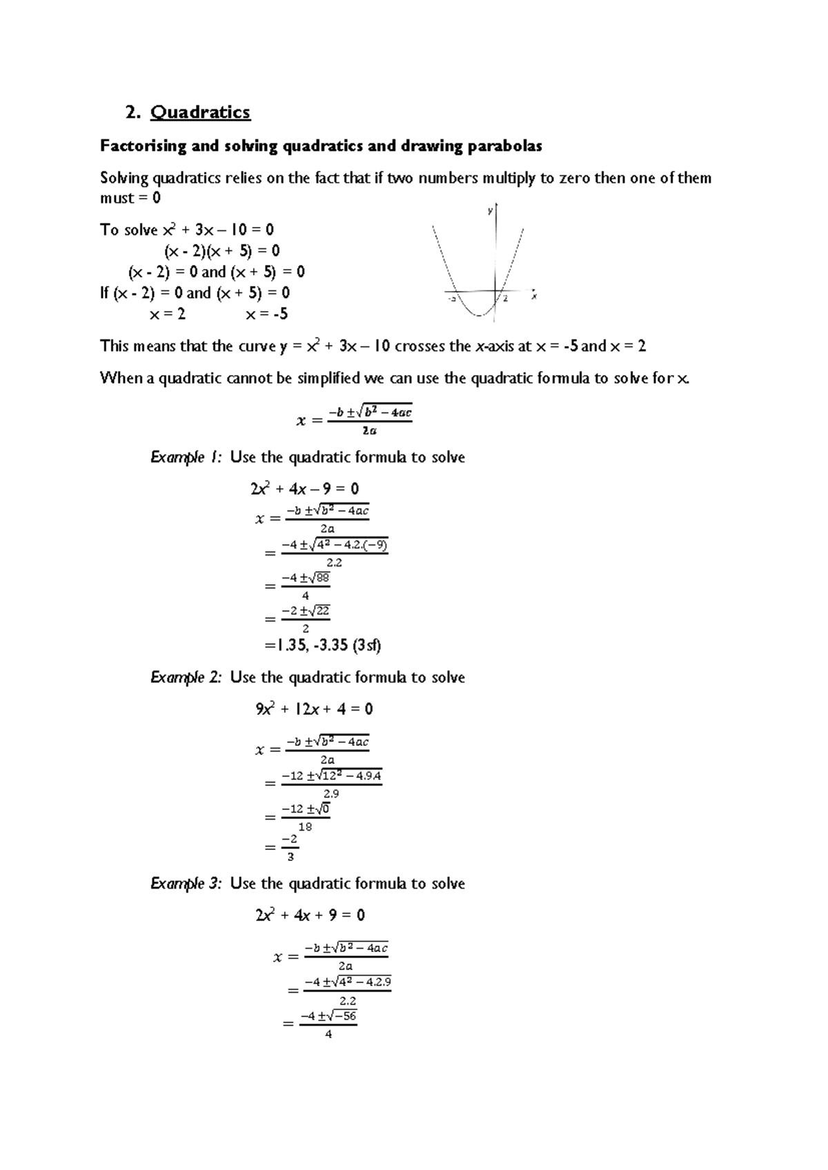 2. Quadratics Notes - 2. Quadratics Factorising and solving quadratics ...