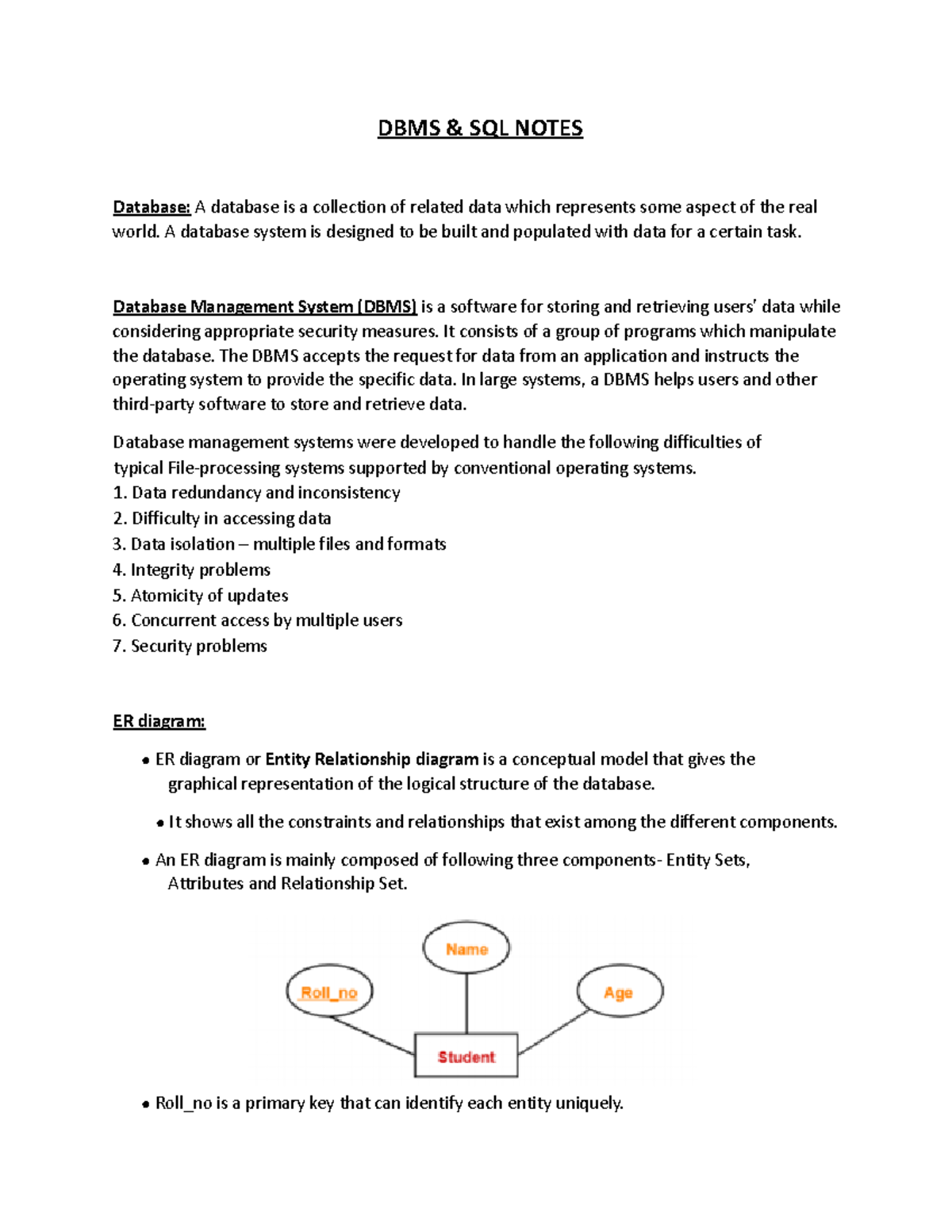 Dbms Notes Dbms Dbms And Sql Notes Database A Database Is A 8920