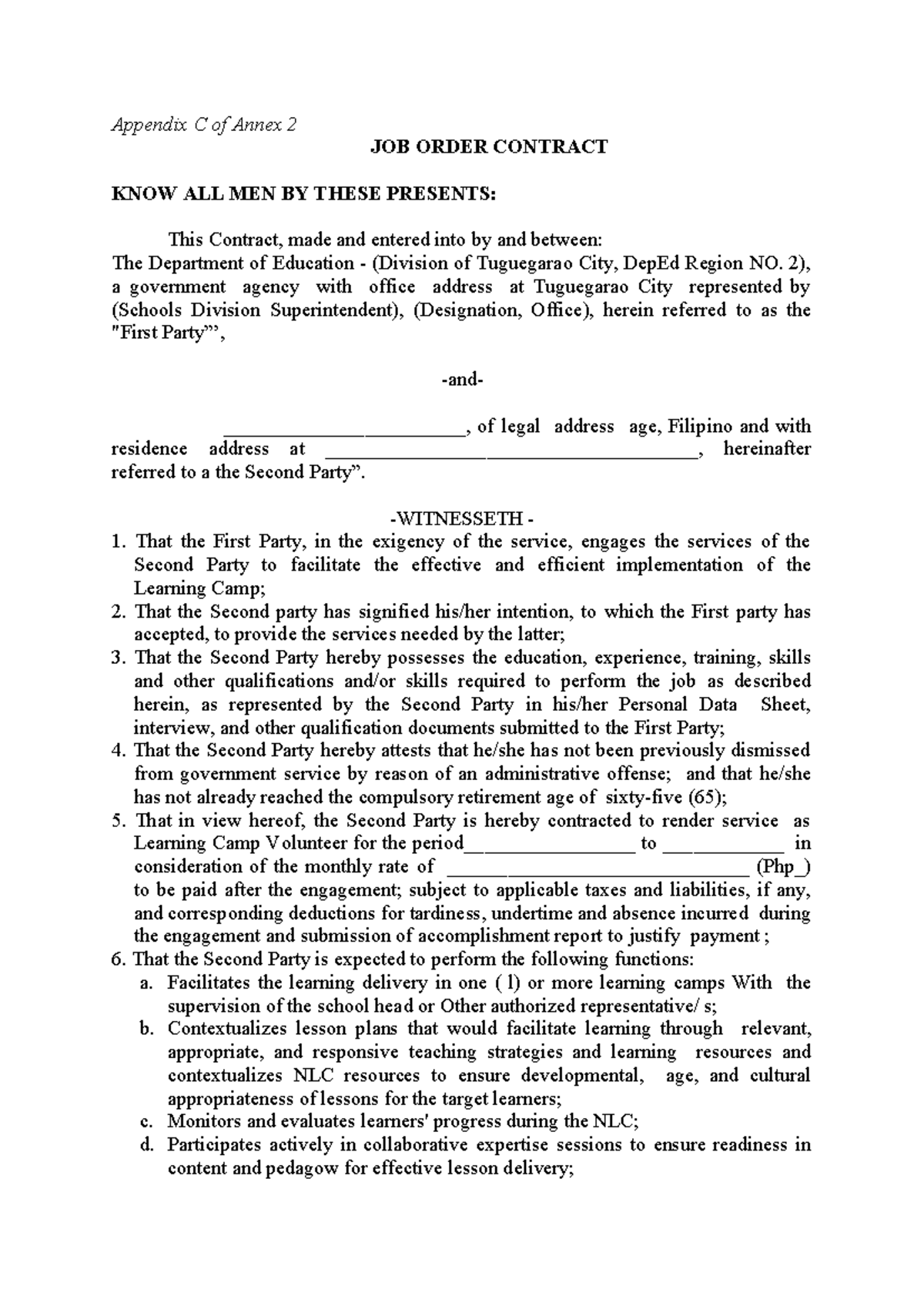 NLC-JOB- Order - for reference - Appendix C of Annex 2 JOB ORDER ...