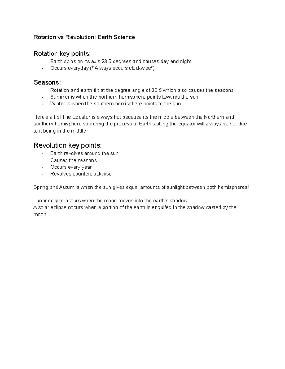 Rotation vs revolution AP Earth Science - Rotation vs Revolution: Earth ...