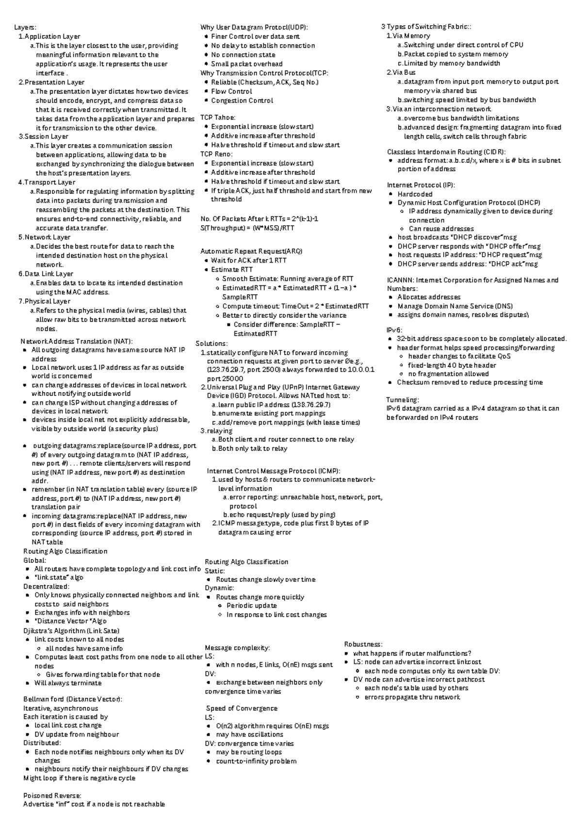 Layers - Cheatsheet of Part 2 - Layers: 1. Application Layer This is ...
