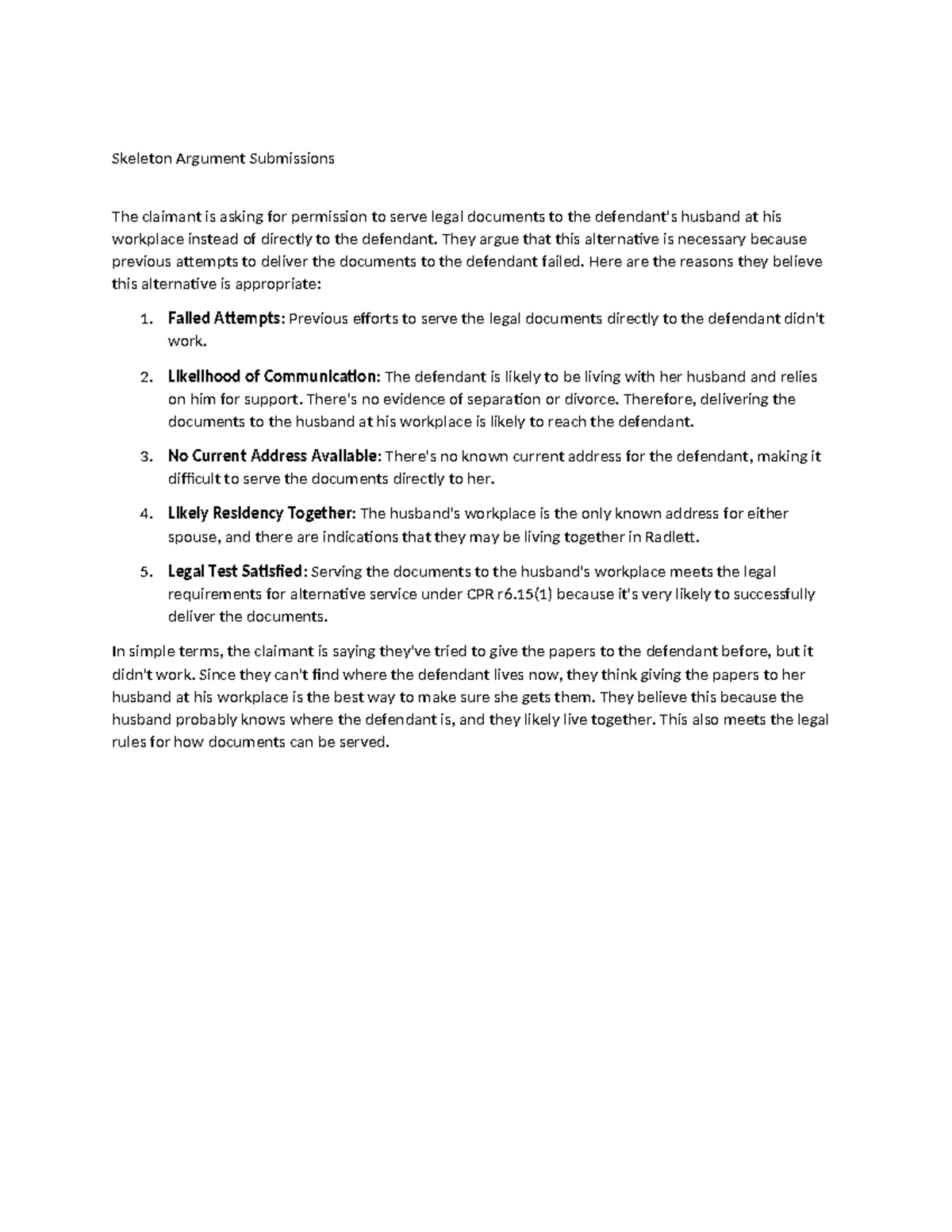 Skeleton Argument Submissions - They argue that this alternative is necessary because previous ...