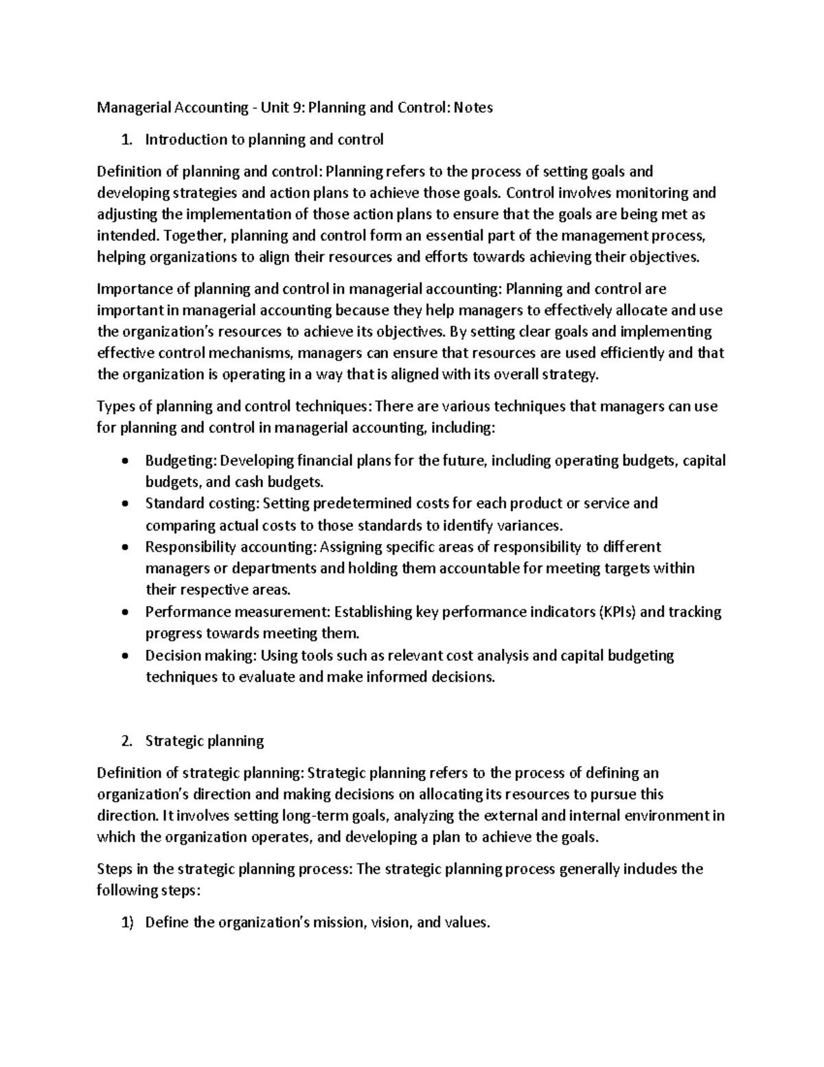 Managerial Accounting Planning and Control - Managerial Accounting ...