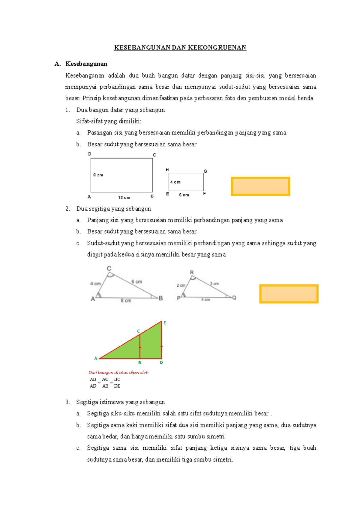 Kesebangunan DAN Kekongruenan - KESEBANGUNAN DAN KEKONGRUENAN A. Kesebangunan Kesebangunan ...