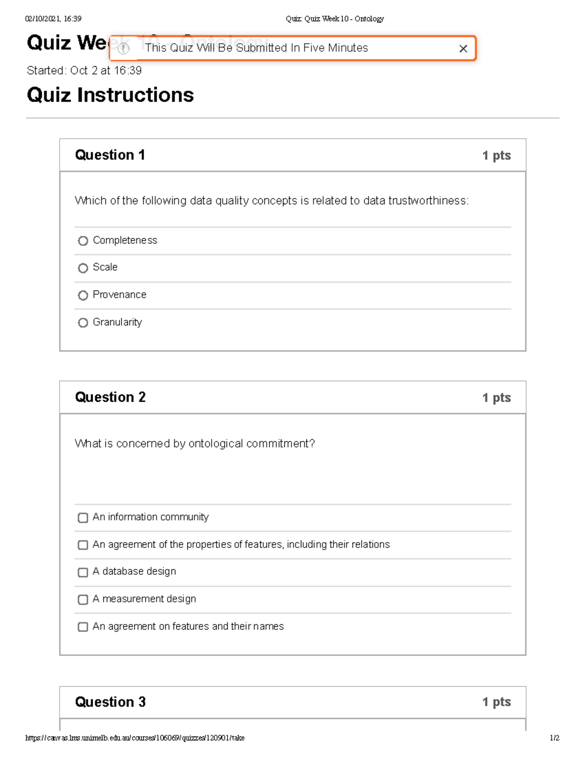 Quiz Week 10 - Ontology Foundations of Spatial Information (GEOM90008 2021 SM2) - GEOM90008 ...