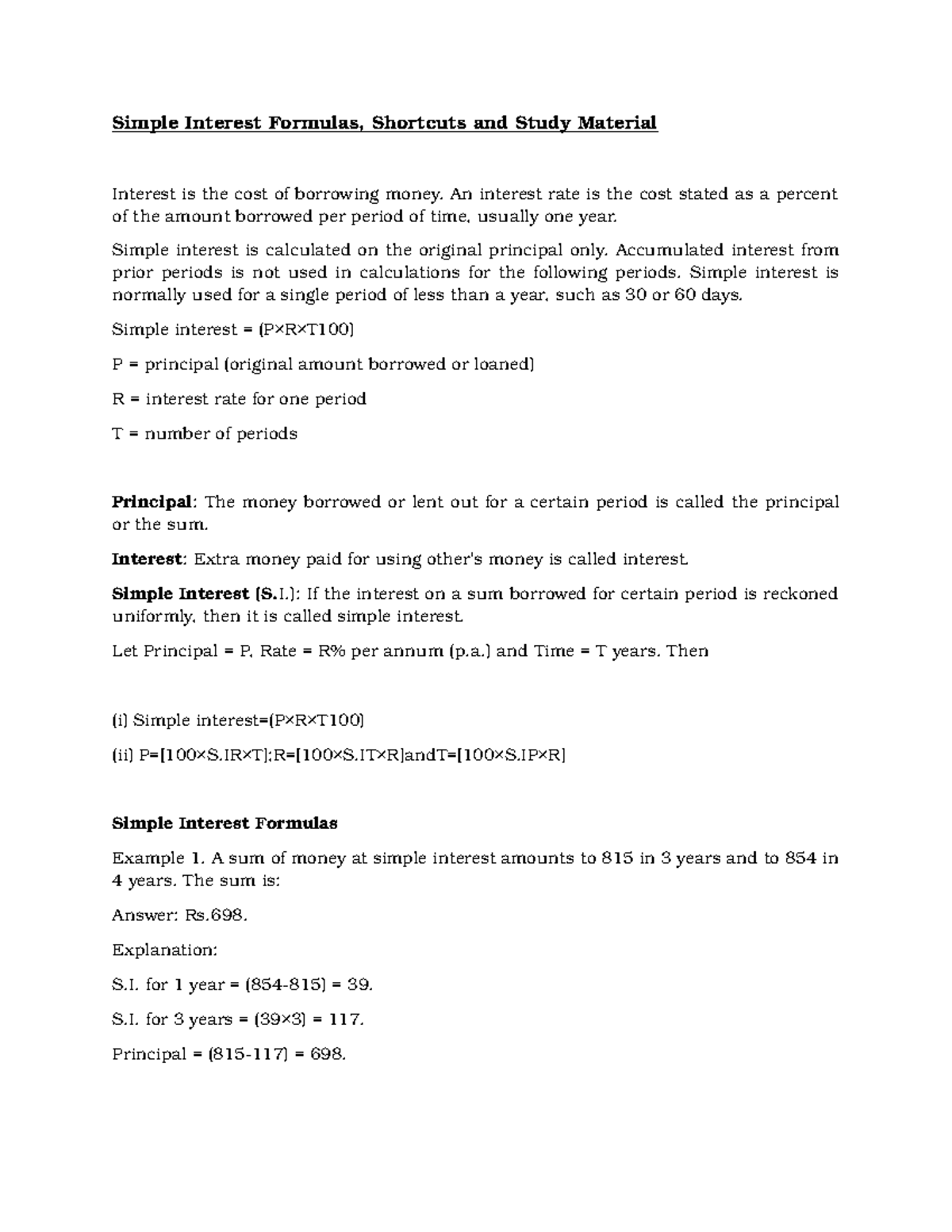 Simple Interest Summary - Accountancy - FEU - Studocu