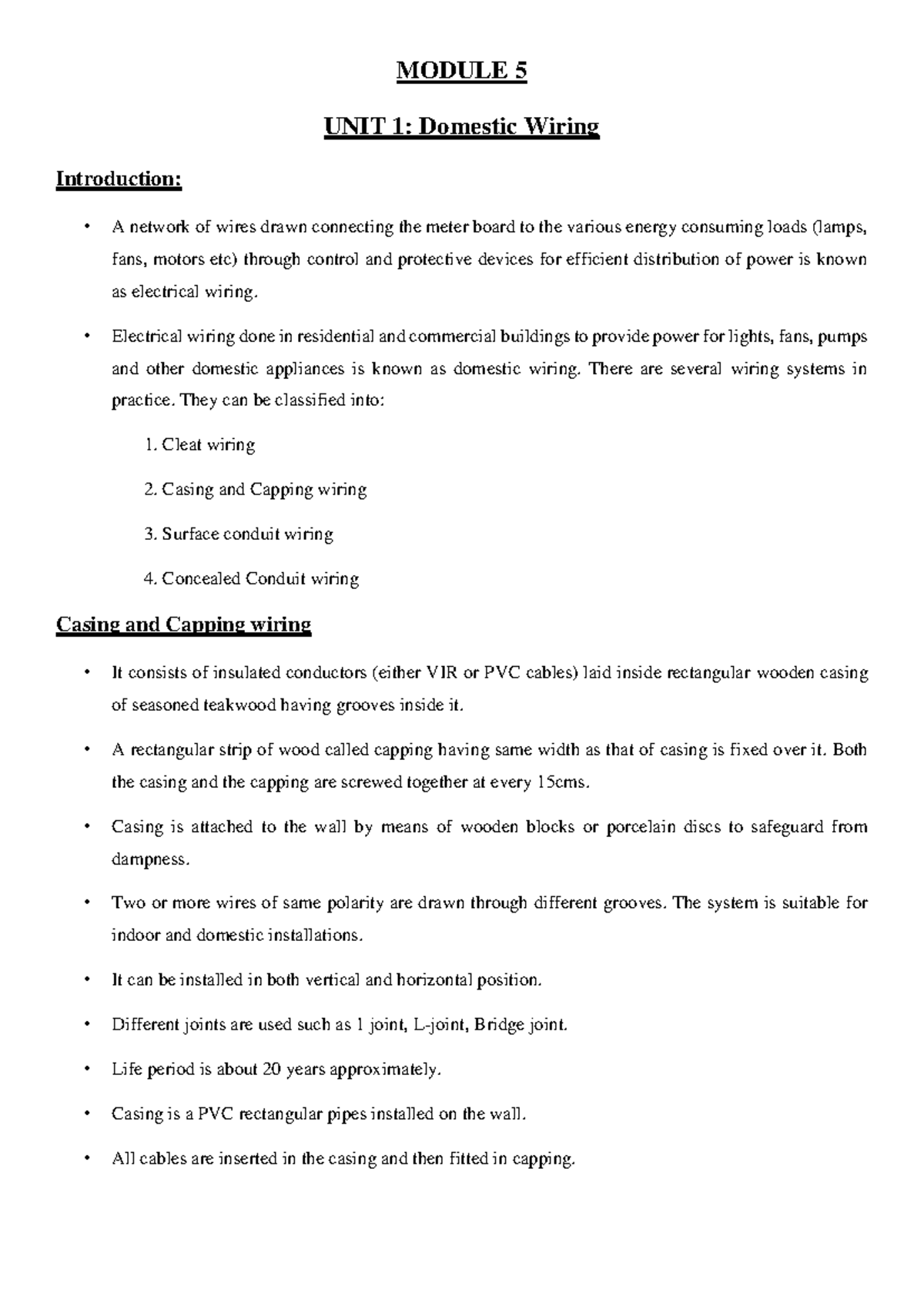 Module 5 Unit 1 - Notes - MODULE 5 UNIT 1: Domestic Wiring Introduction ...