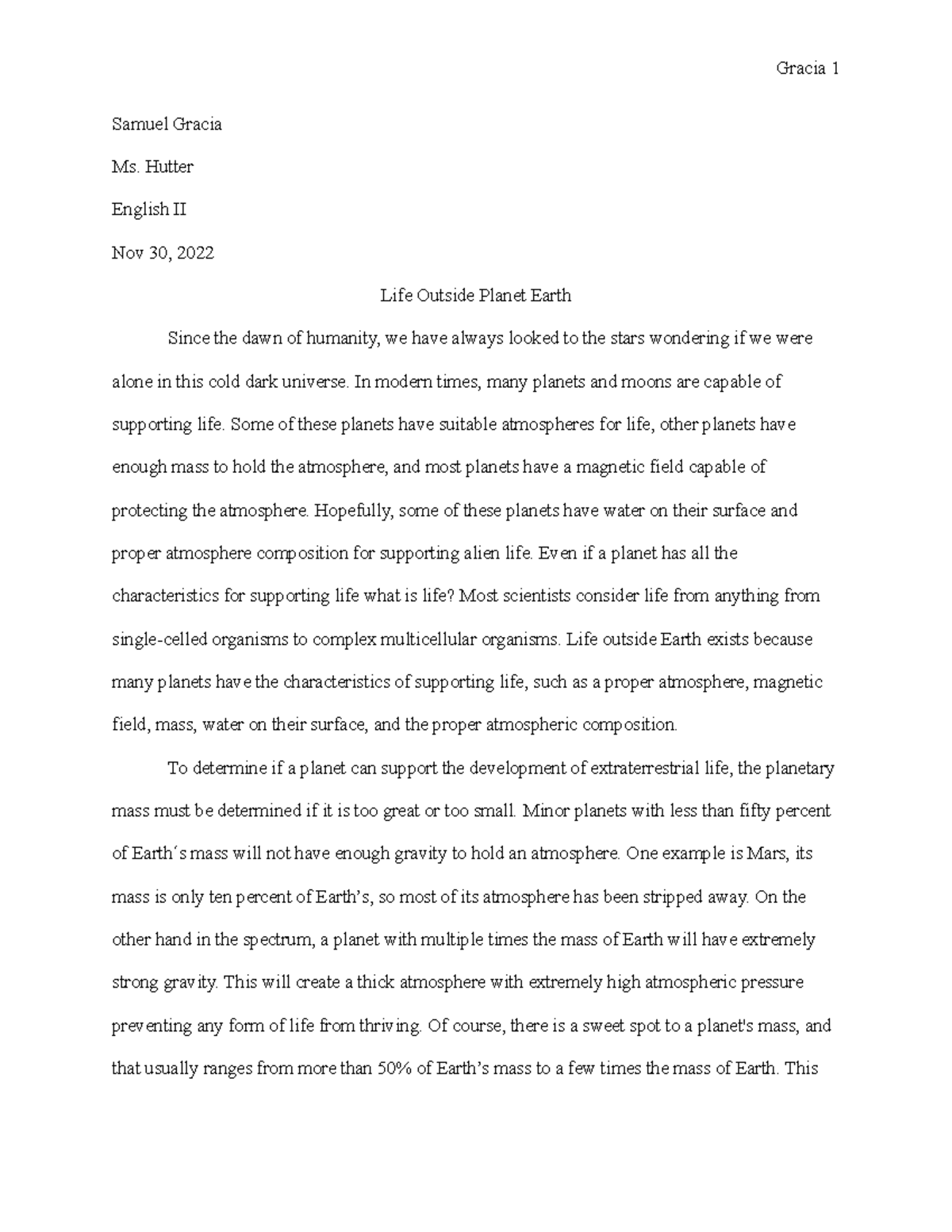 Research paper final draft - Samuel Gracia Ms. Hutter English II Nov 30 ...