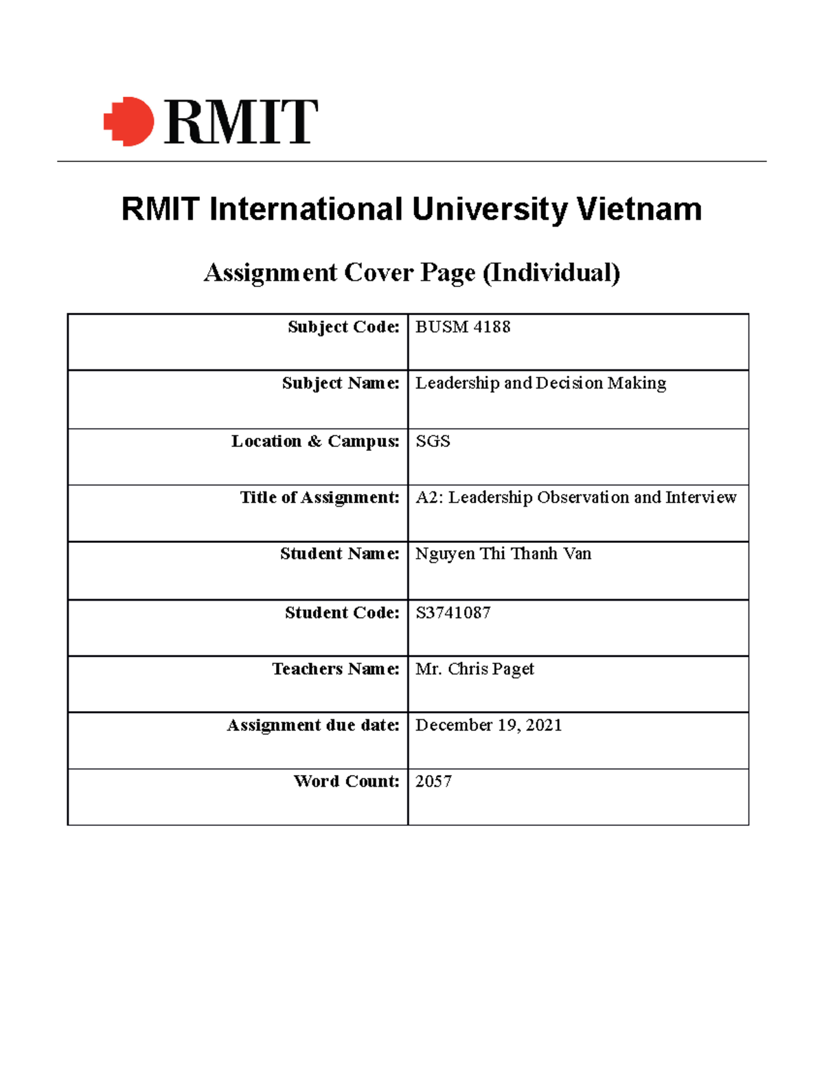 Leadership and Decision Making - RMIT International University Vietnam ...