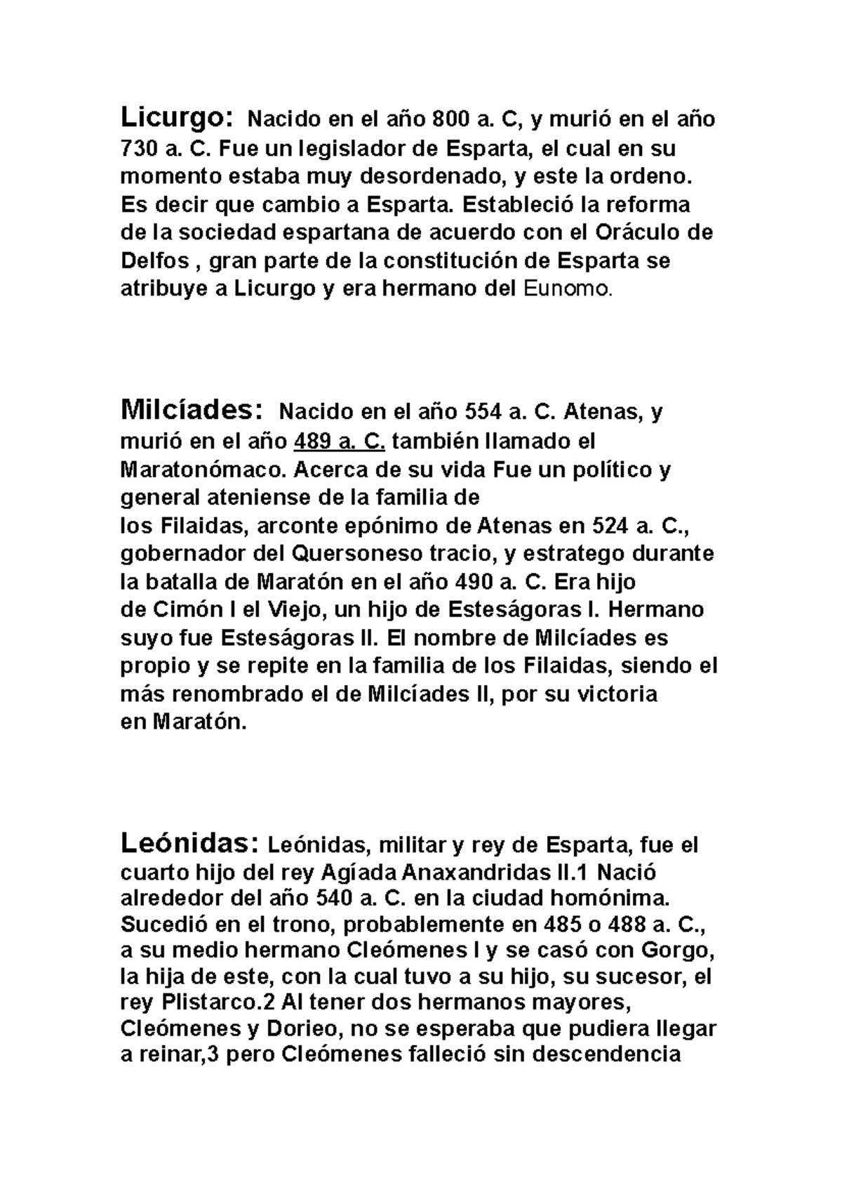 Tarea historia 4 - Licurgo: Nacido en el año 800 a. C, y murió en el ...