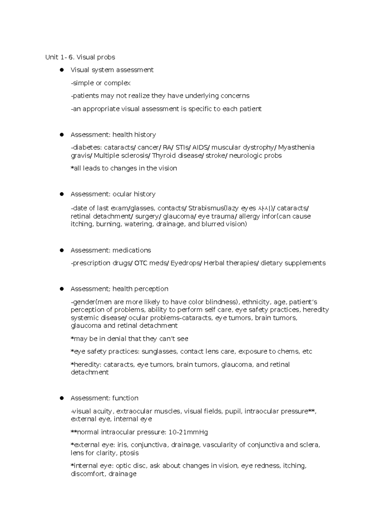 Unit 1-6,7 - it is for neuro chapter (visual and eye problems) - Unit 1 ...