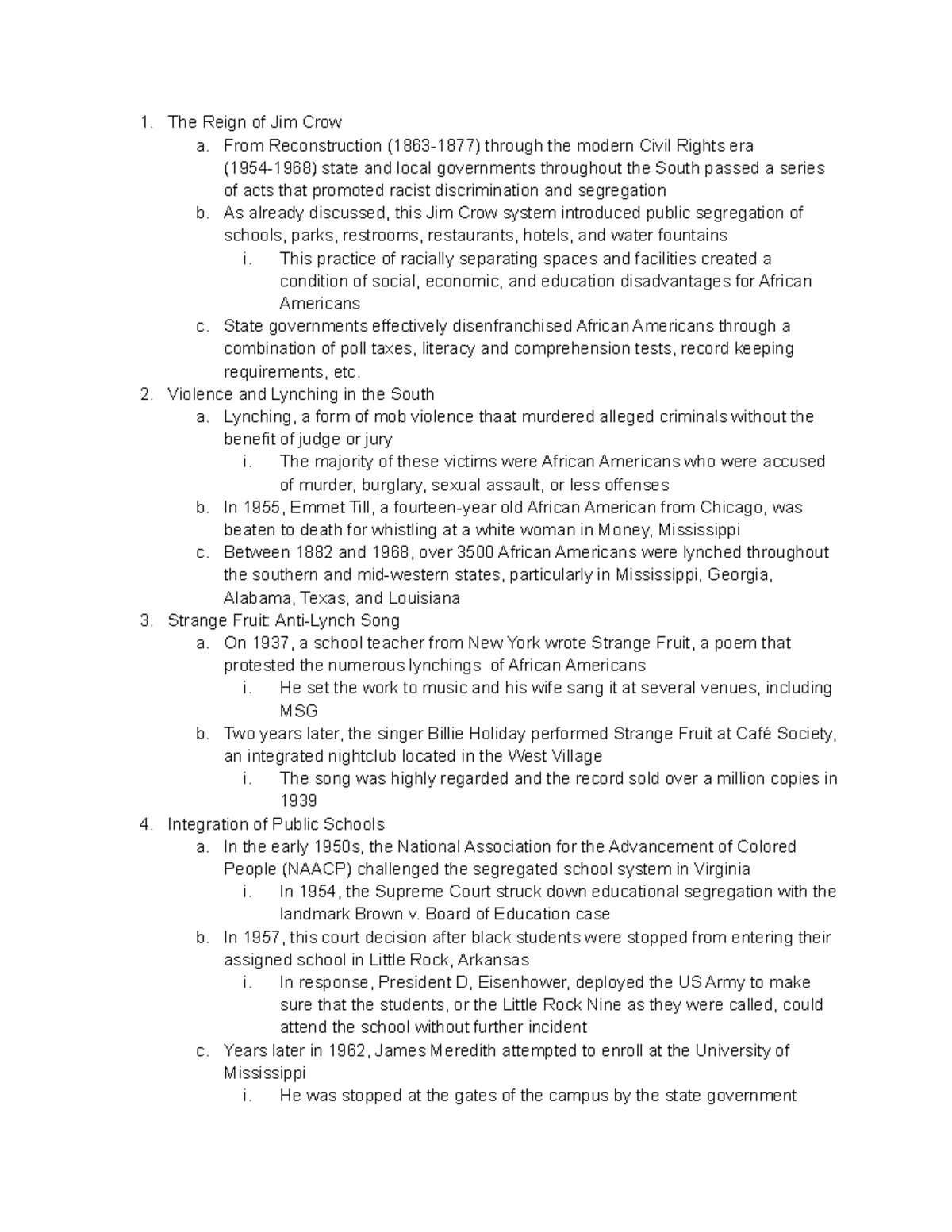 Civil Rights (1950s-1960s) - The Reign of Jim Crow a. From ...