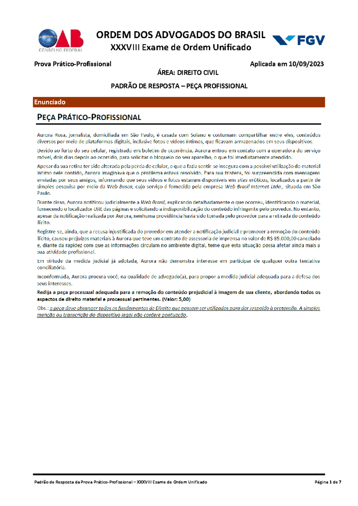 2 fase OAB exame 38 - XXXVIII Exame de Ordem Unificado Prova Prático ...