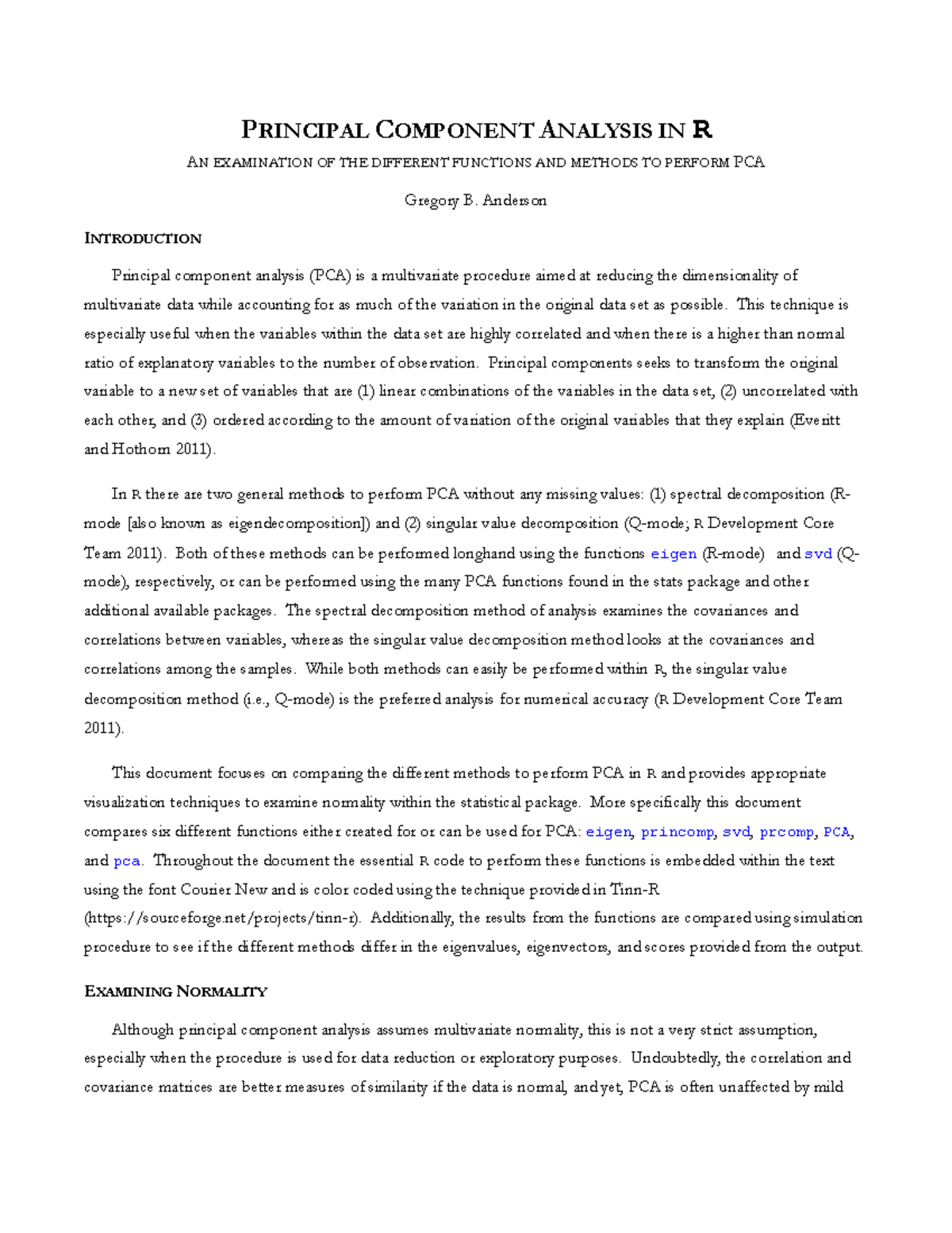 PCA-R-2013 - Brief notes - PRINCIPAL COMPONENT ANALYSIS IN R AN ...