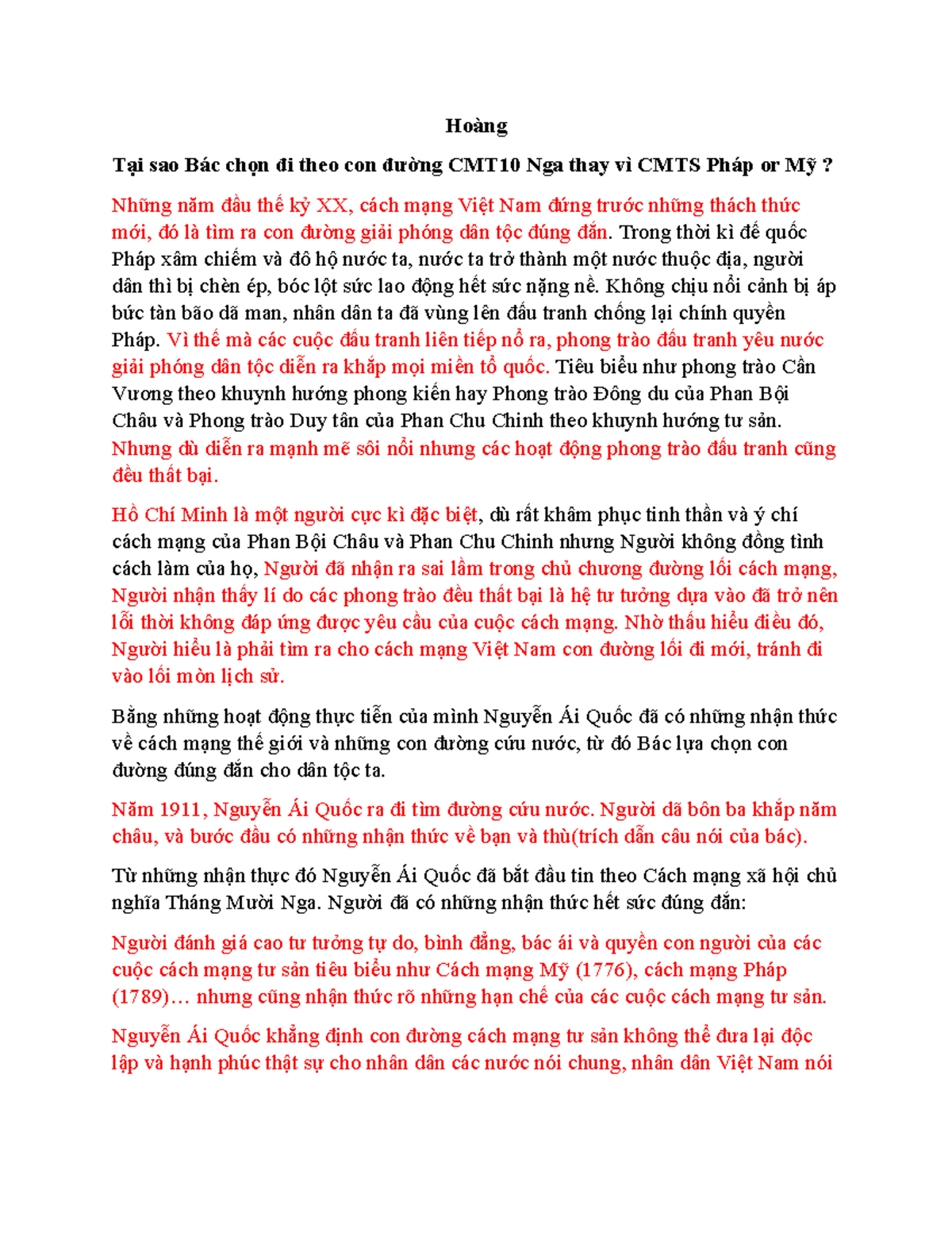 LSĐ Nhóm 1 - Lịch sử đảng - Hoàng Tại sao Bác chọn đi theo con đường CMT10 Nga thay vì CMTS Pháp ...